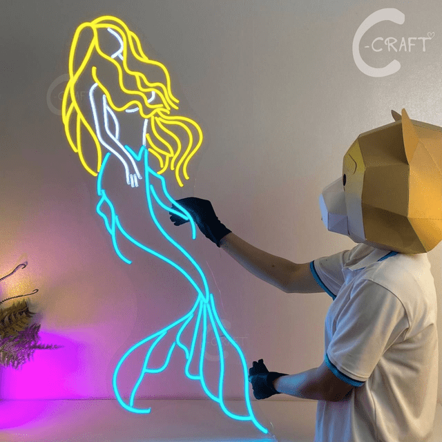 C-CRAFT Mermaid Neon Light Led Sign 40 inch for Girls Bedroom Wall Art ...