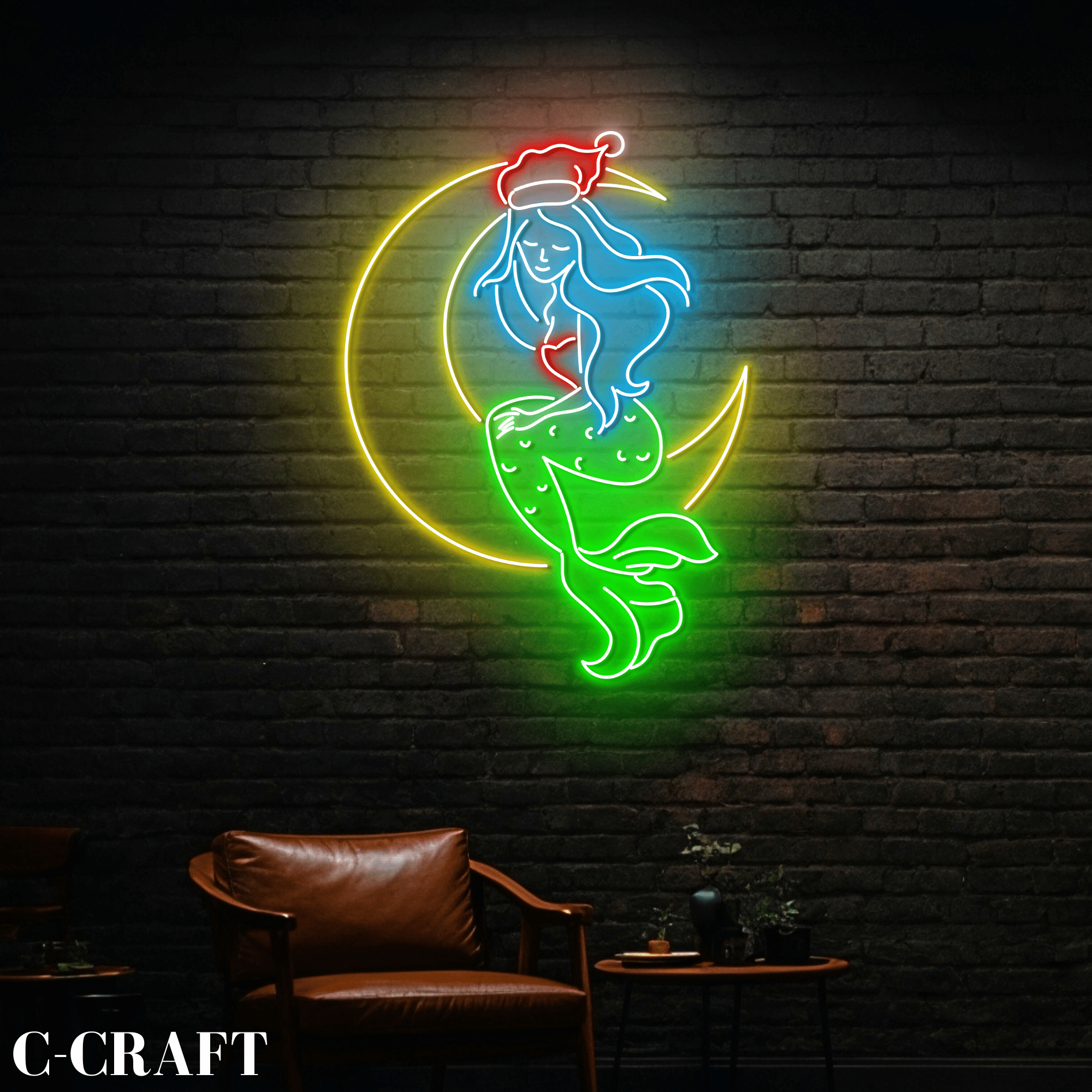 C-CRAFT Mermaid On Moon Christmas Neon Led Light Wall Art For Home ...