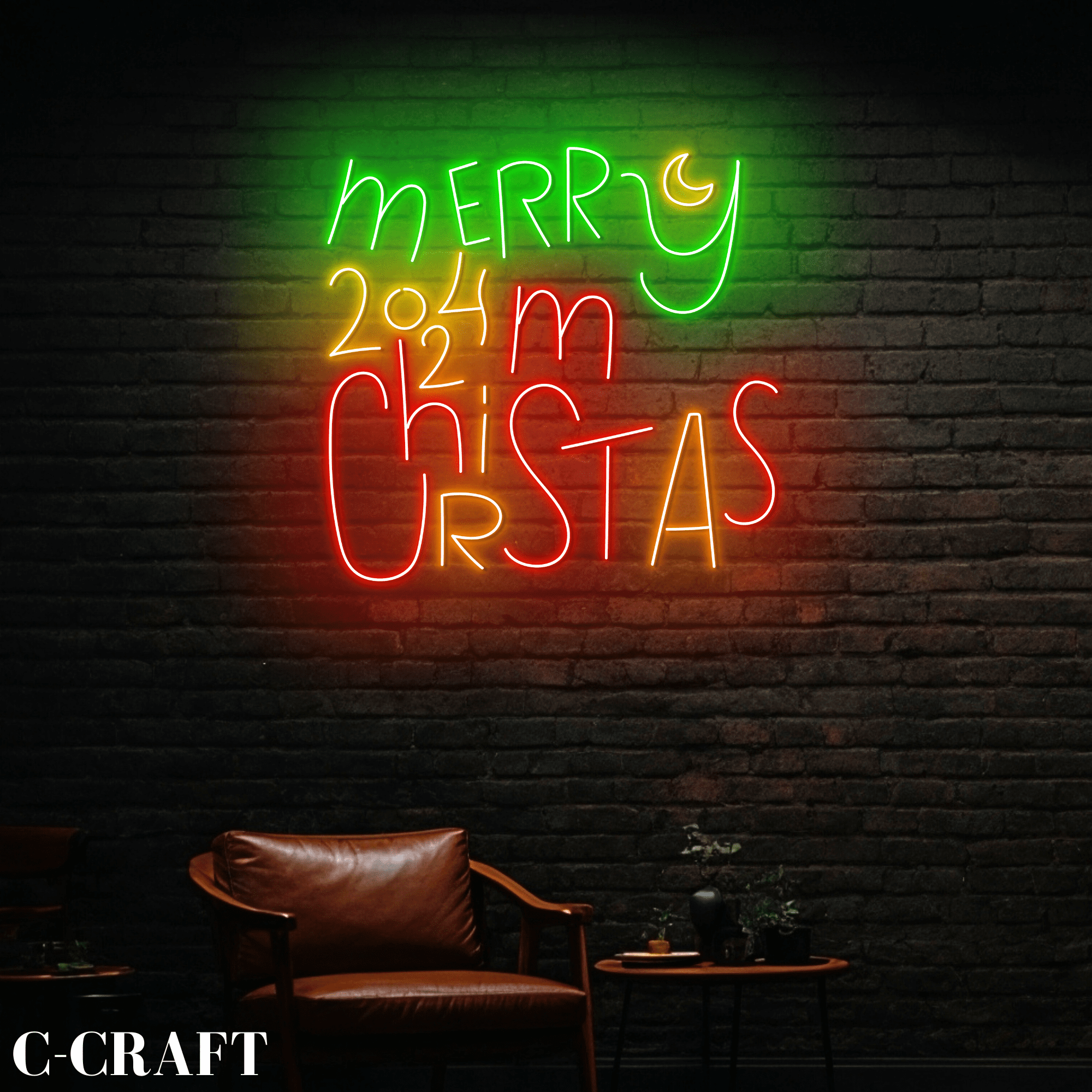 C-CRAFT Merry Christmas 2024 Neon Sign Wall Decor LED Light Decorations ...