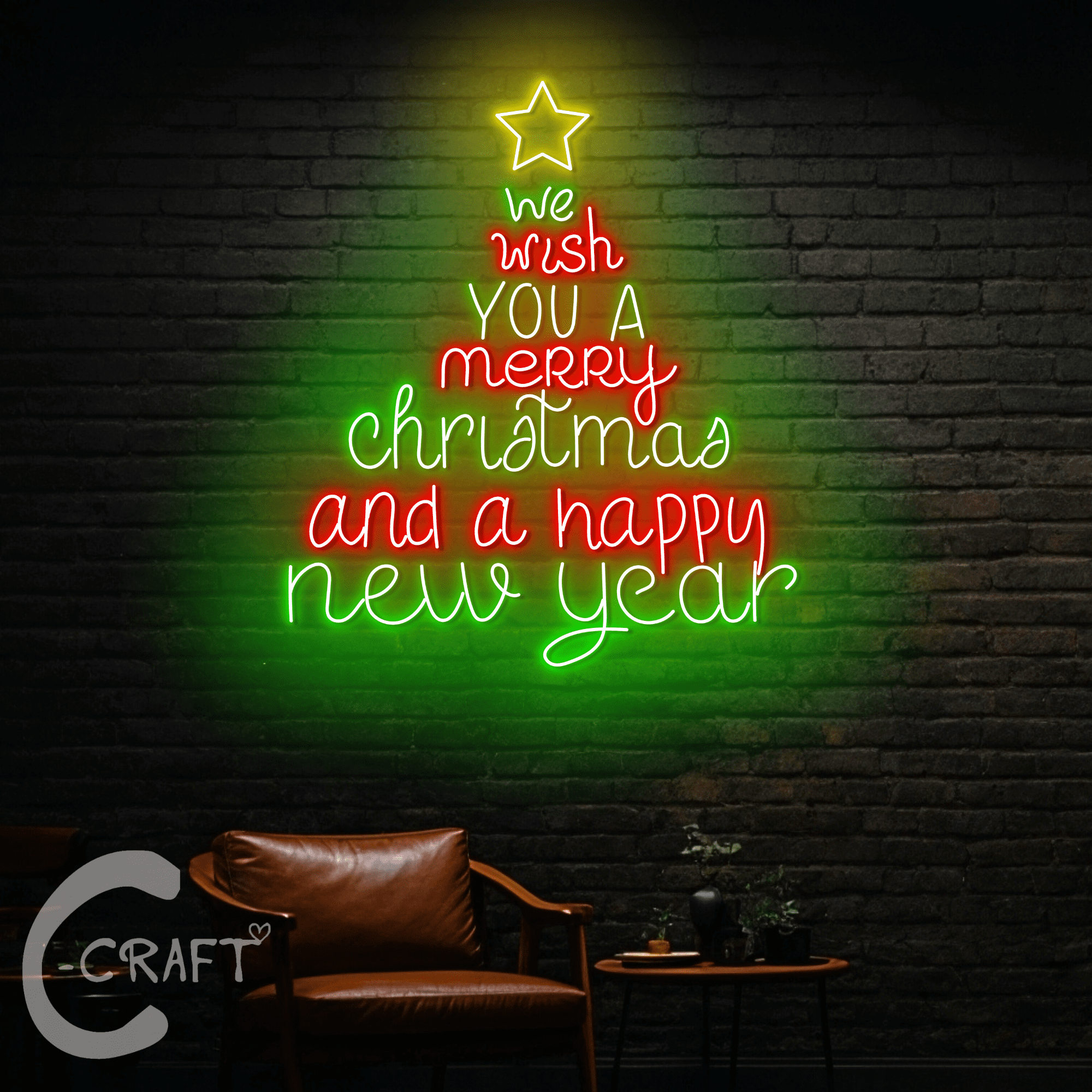 C-CRAFT Merry Christmas & Happy New Year Neon Led Light Up 35 inch for ...