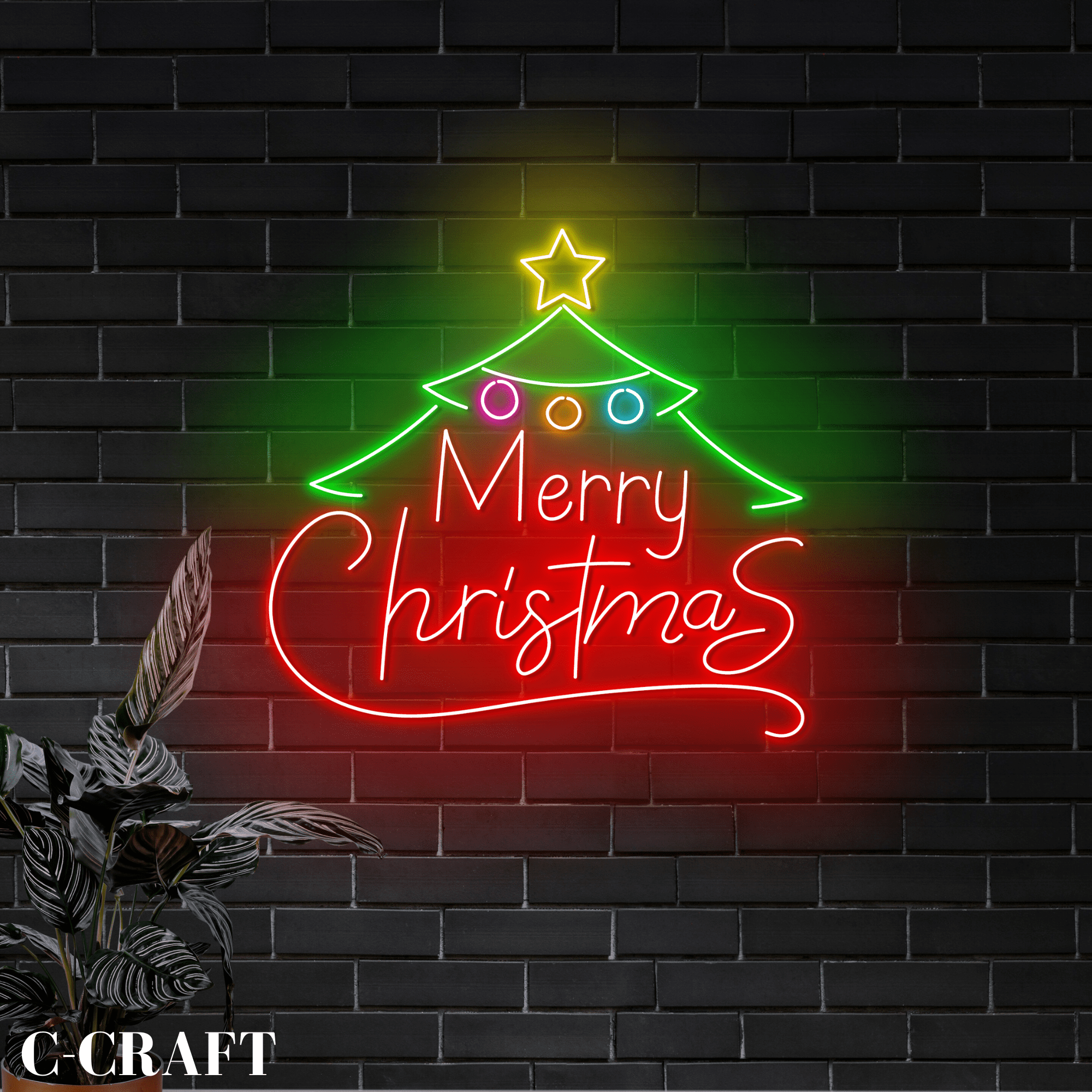 C-CRAFT Merry Christmas Pine Tree Neon Sign Wall Decor LED Light ...