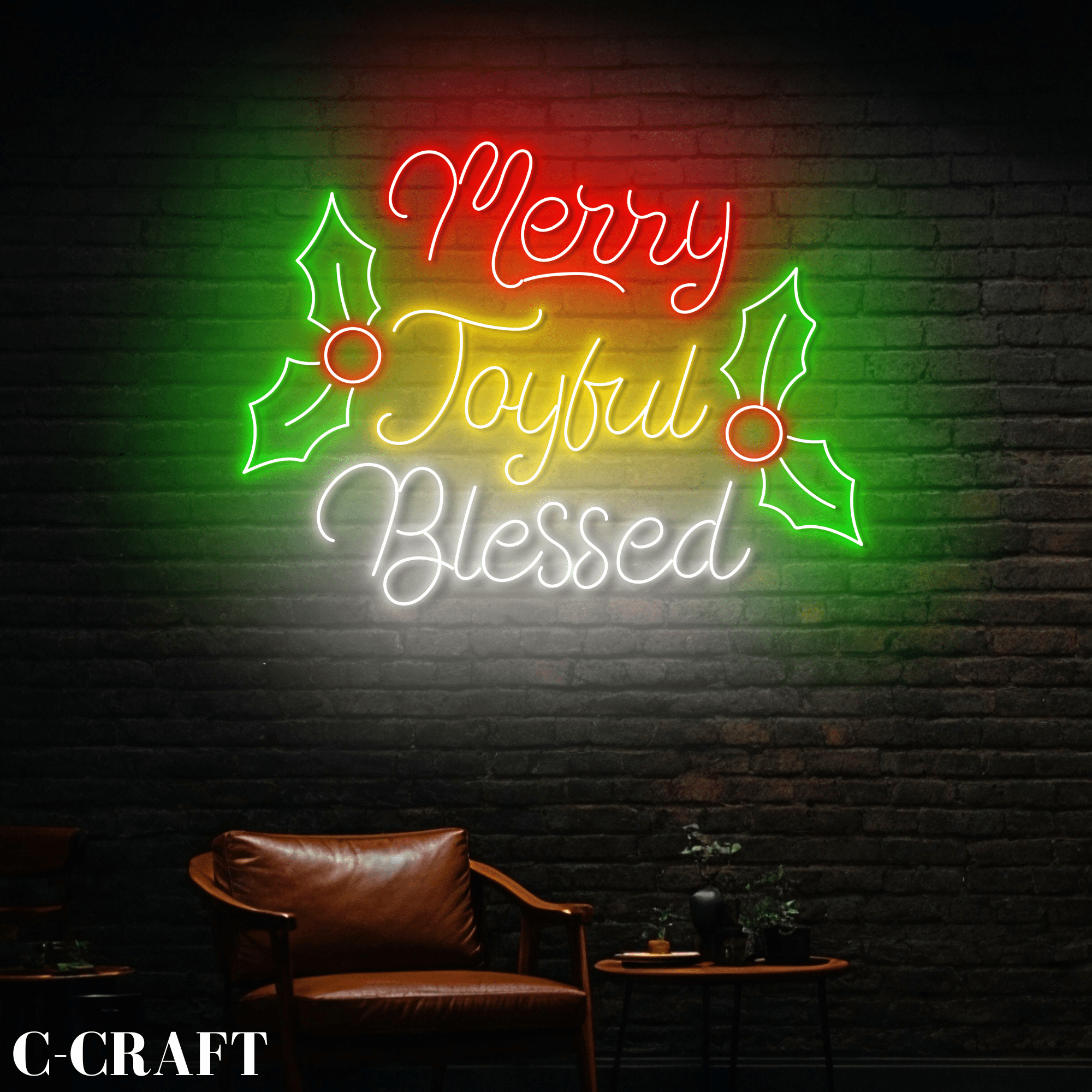 C-CRAFT Merry Joyful Blessed Neon Led Light for Christmas Living Room ...