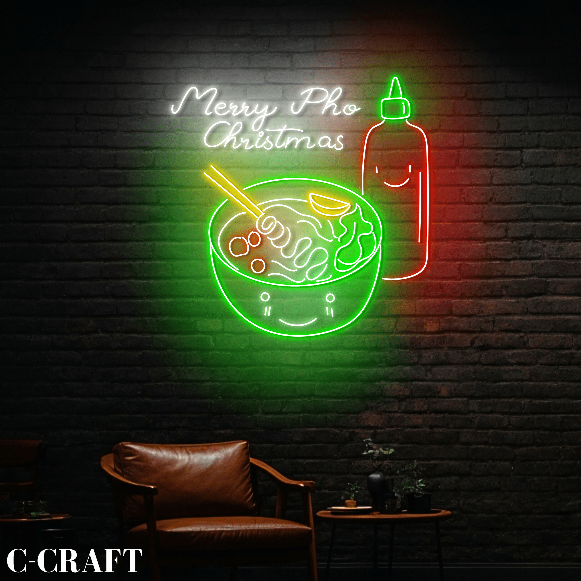 C-CRAFT Merry Pho Christmas Neon Sign LED Light Acrylic Wall Decoration ...