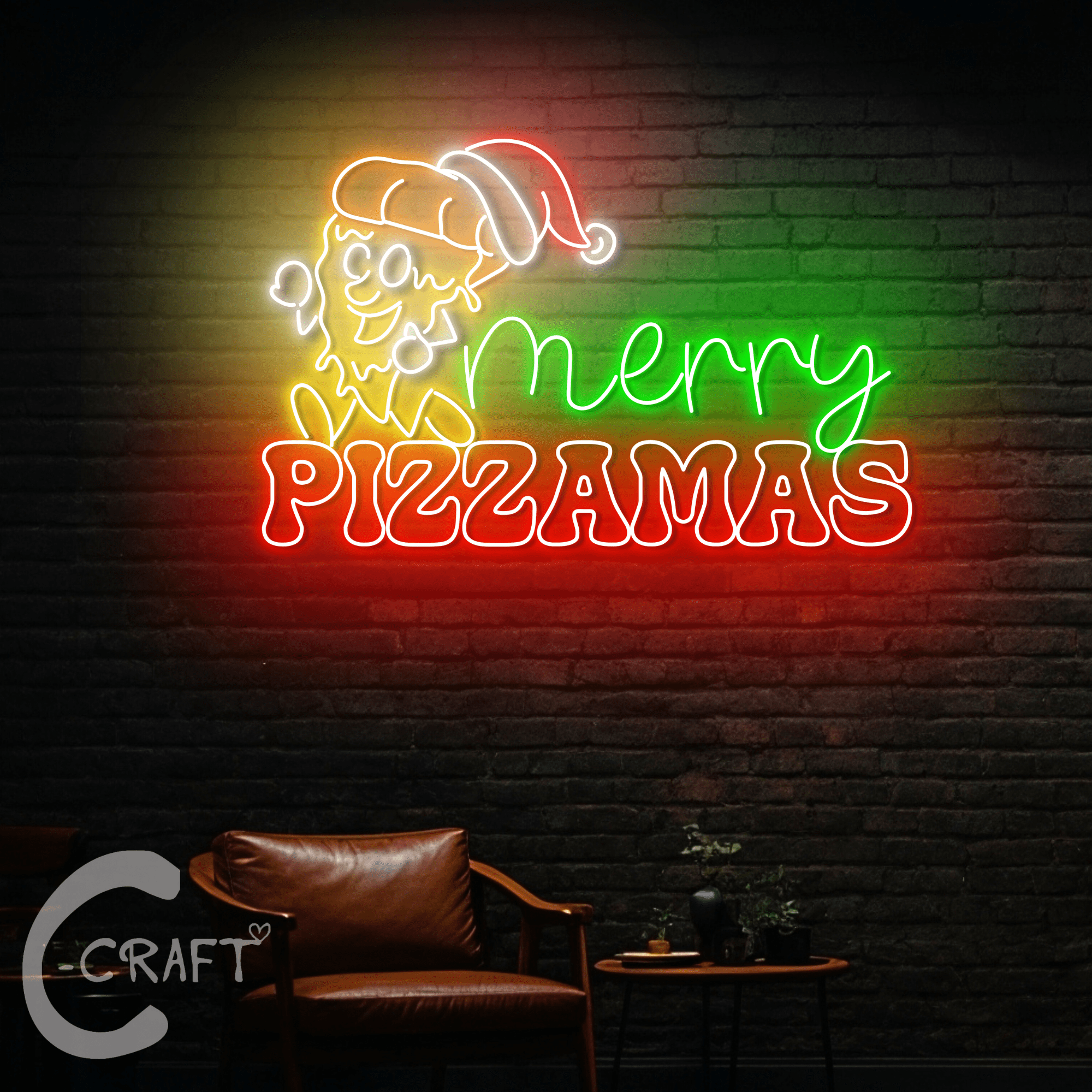 C-CRAFT Merry Pizzamas Led Wall Art Neon Light For Christmas Pizza ...