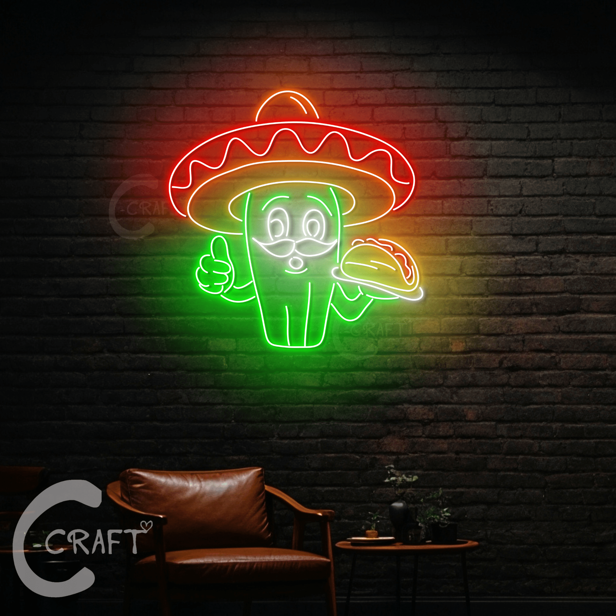 C-CRAFT Mexican Cactus Taco Neon Sign Led Light Up 30 inch for Tacos ...