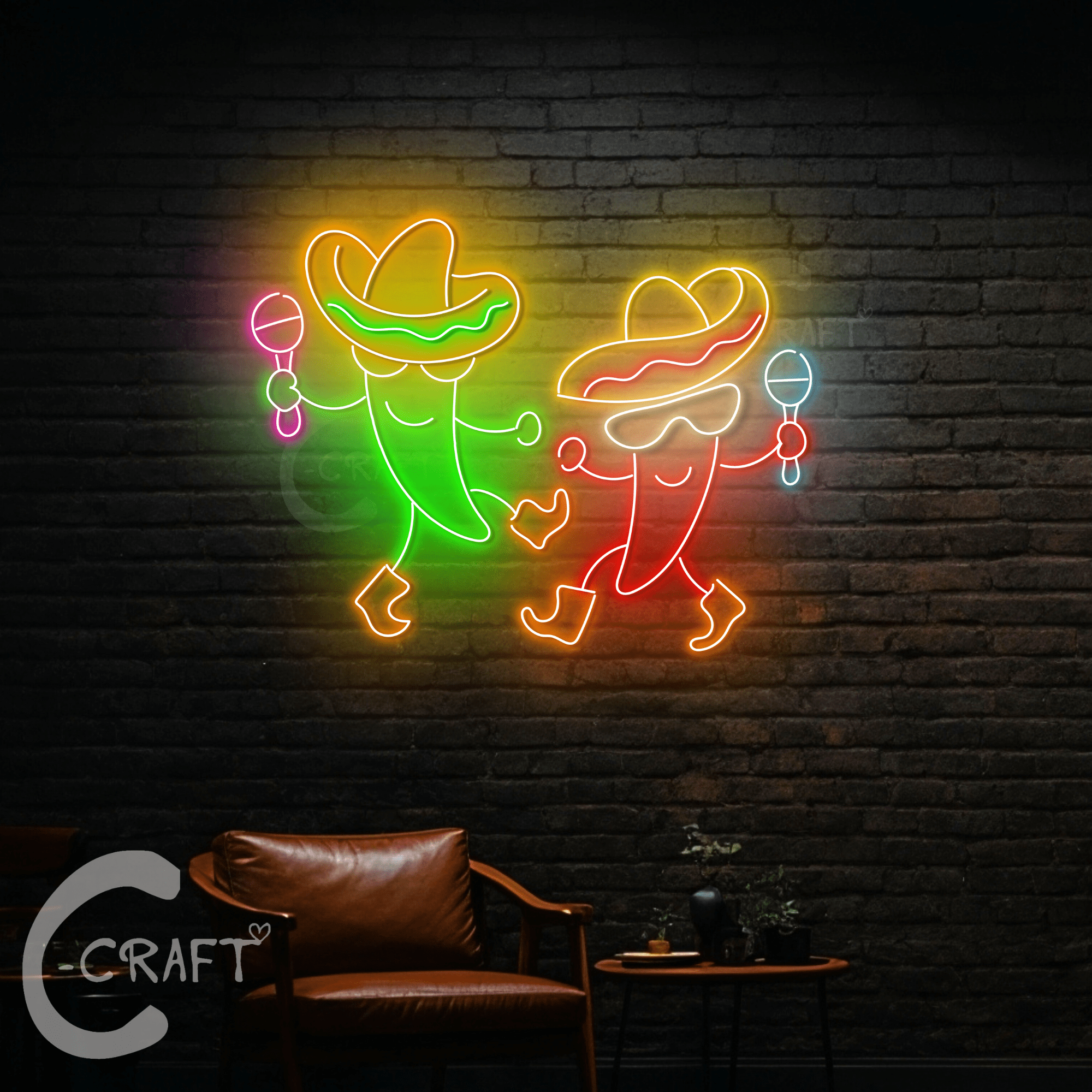 C-CRAFT Mexican Chilli Neon Sign Led Light Up 27 inch for Mexican Spicy ...