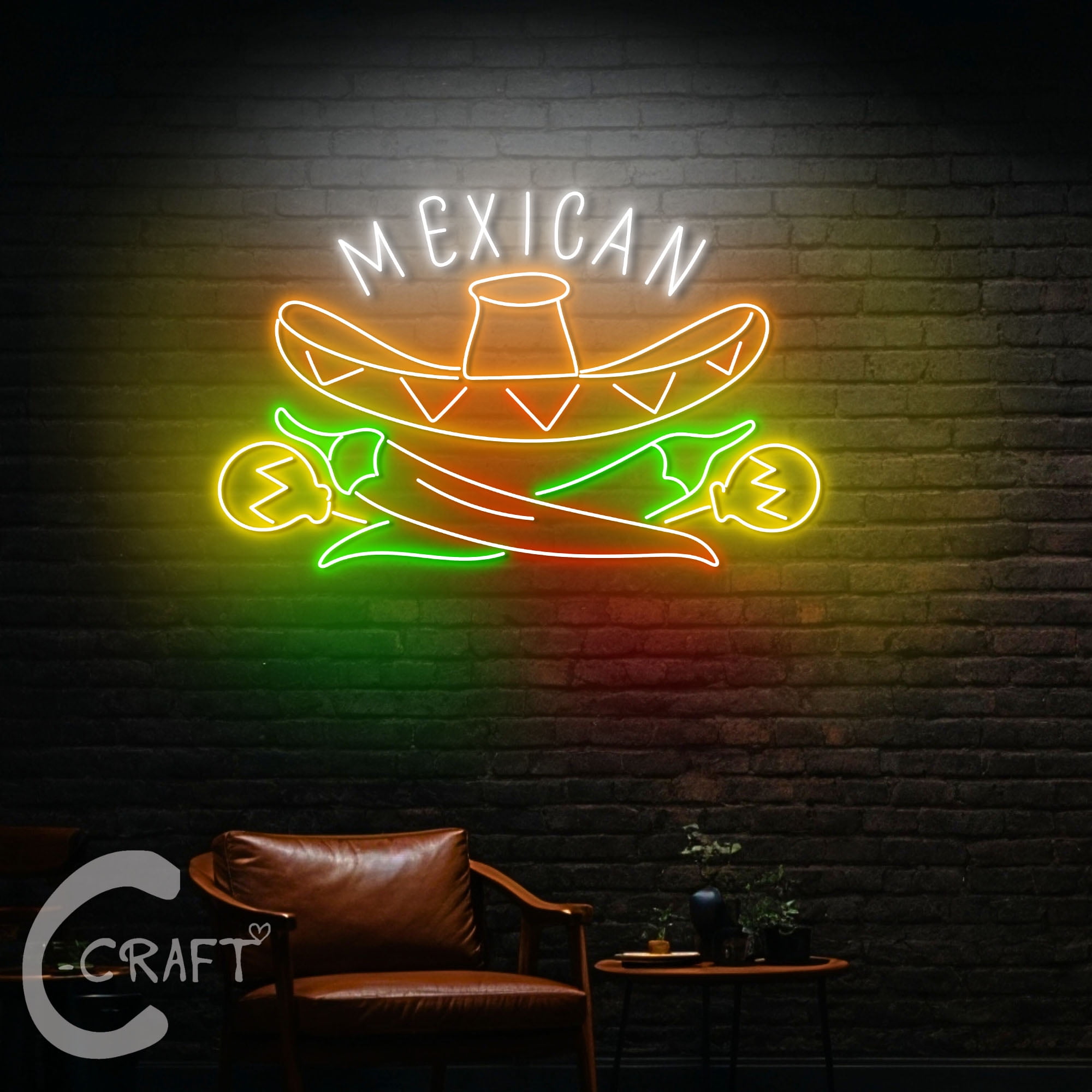C-CRAFT Mexican Hat Chilli Neon Sign LED Light 40 inch for Mexican ...