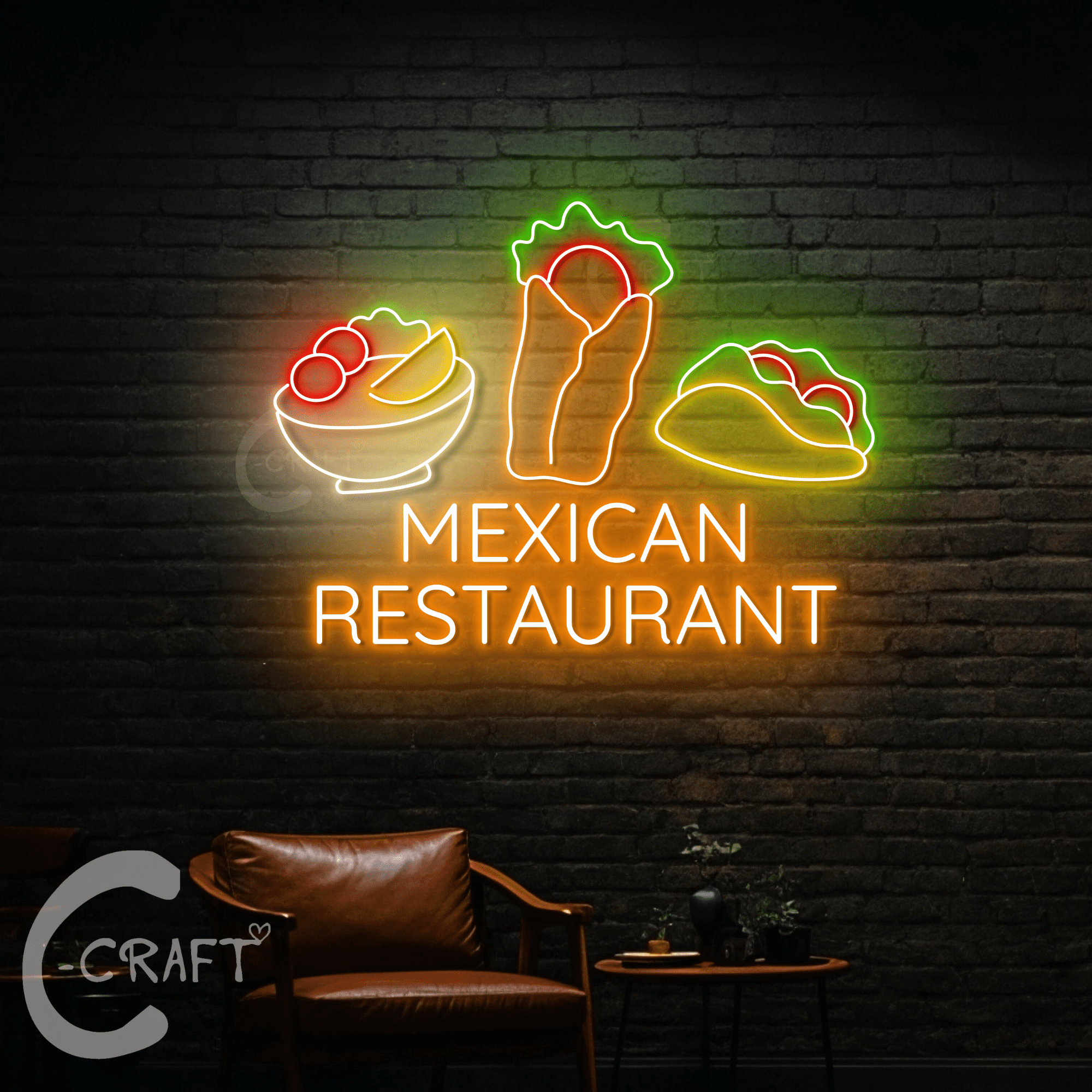 C-CRAFT Mexican Restaurant Neon Light Led Sign 35 inch for Mexican Food ...