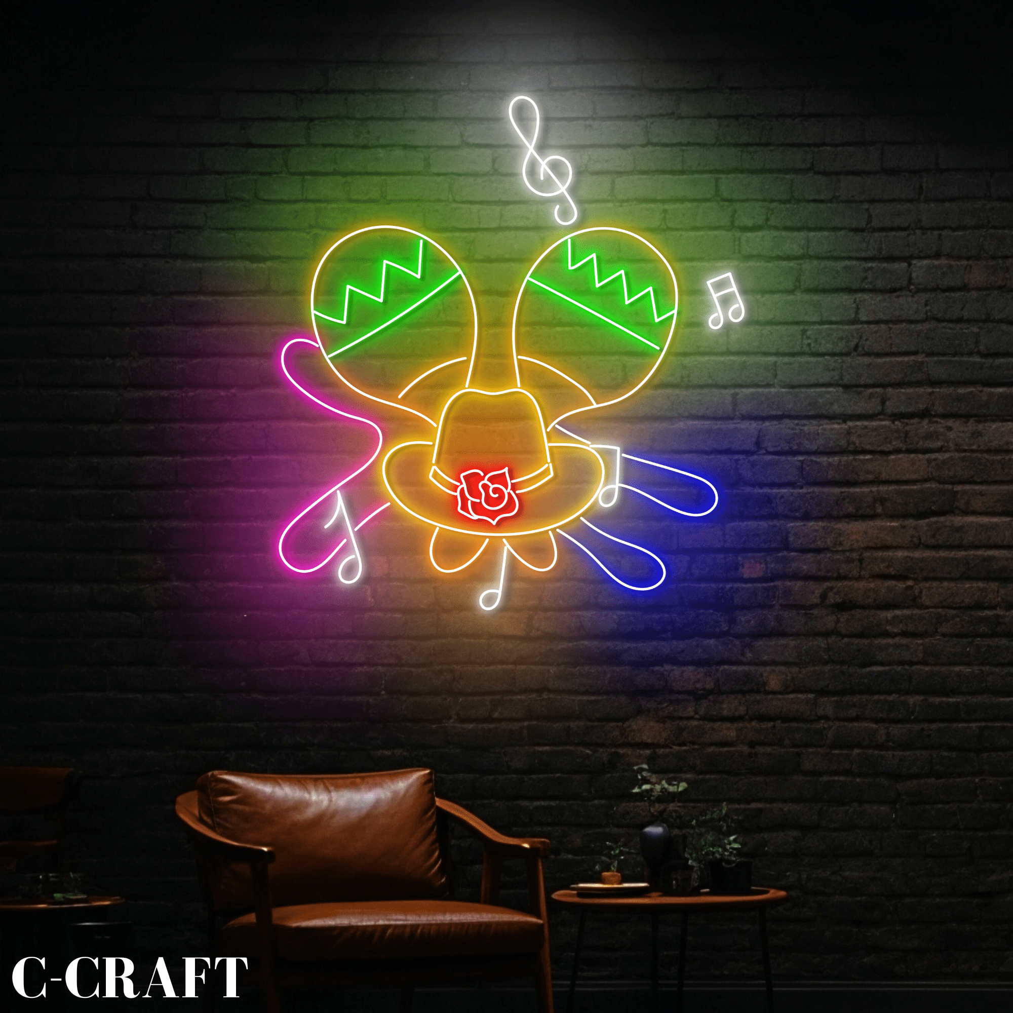 C-CRAFT Mexican Sombrero Hat Maracas Neon Led Light Wall Art for ...