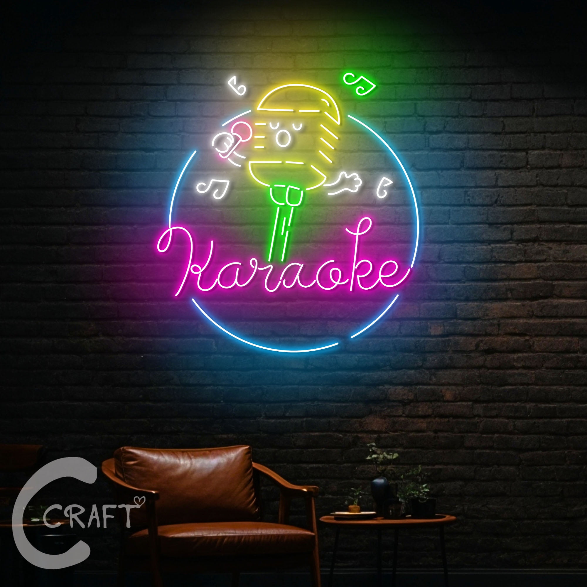C-CRAFT Microphone Musical Note Neon Led Light Up 35 inch for Karaoke ...