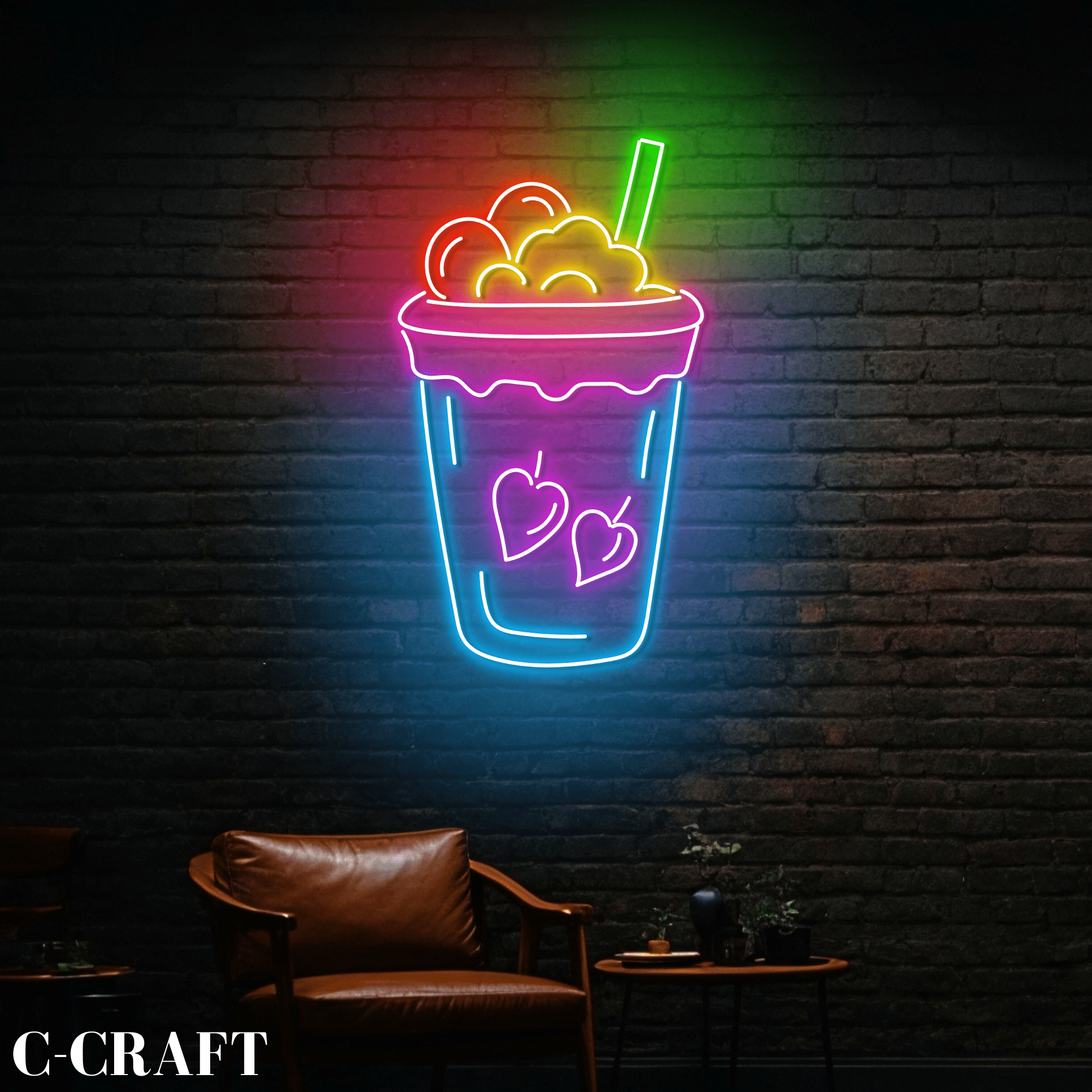C-CRAFT Milkshake Glass Wall Art Led Light Neon Sign For Milkshake Shop ...