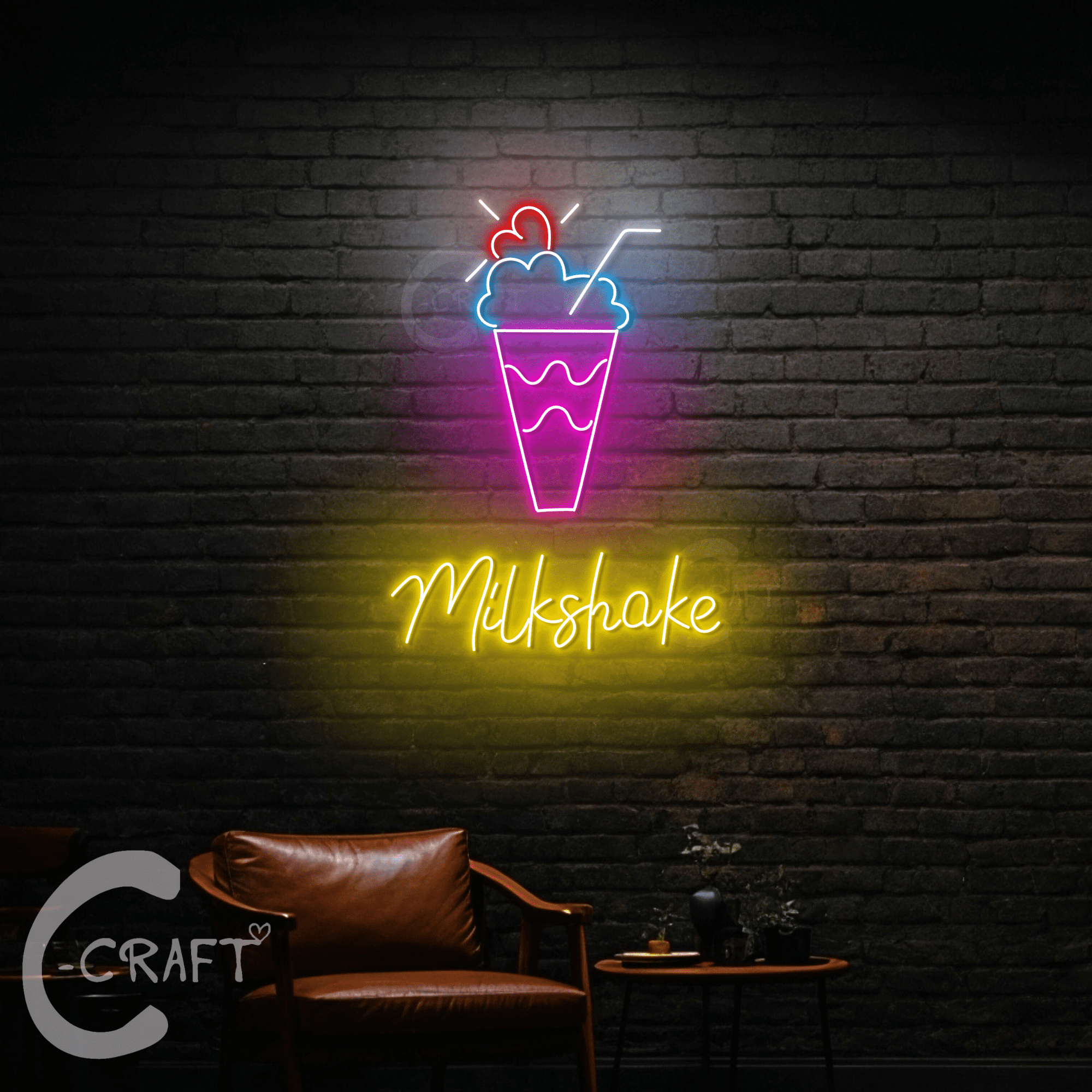 C-CRAFT Milkshake Neon Sign Led Light Up 23 inch for Milkshakes Bar ...