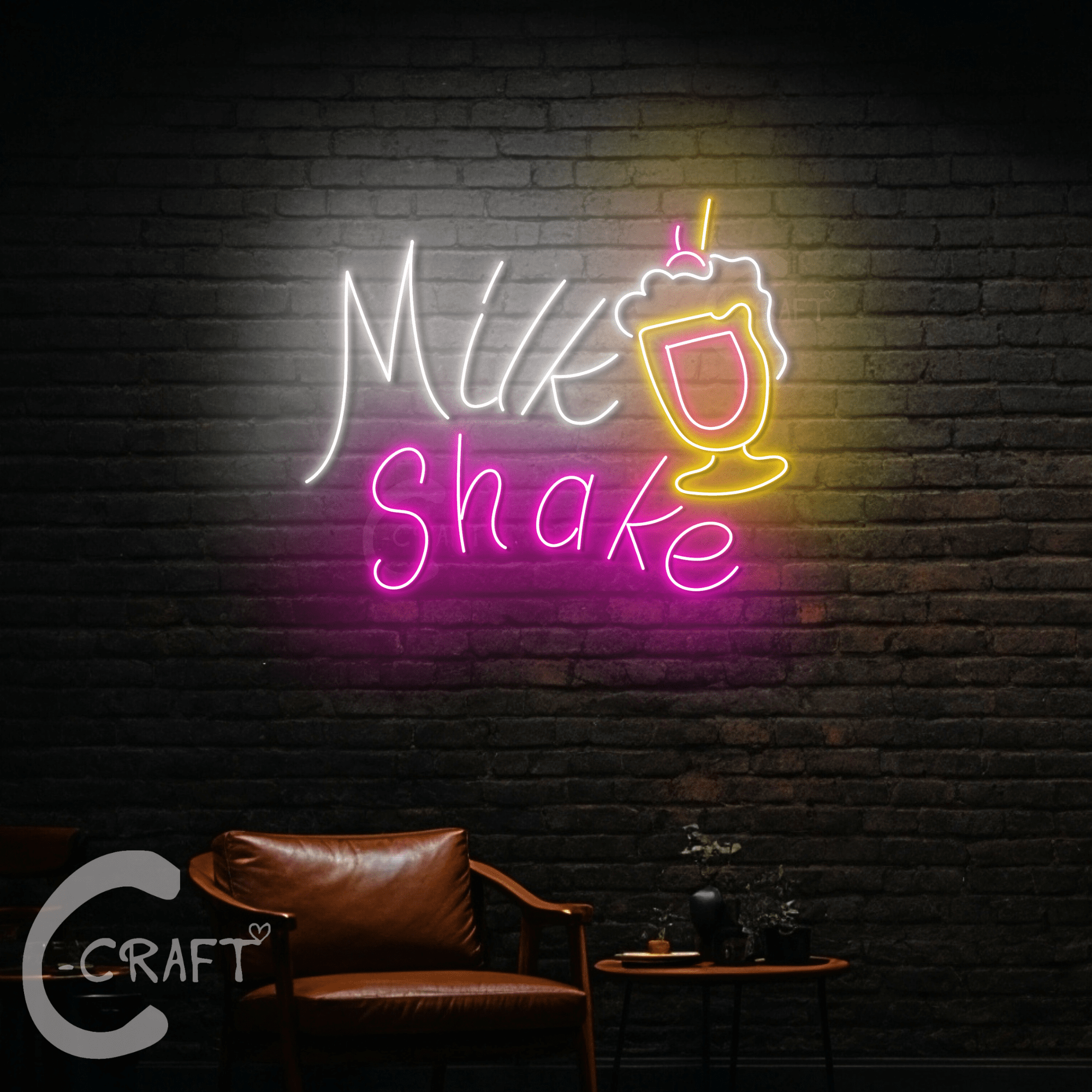 C-CRAFT Milkshake Neon Sign Led Light Up 38 inch for Milkshakes Bar ...