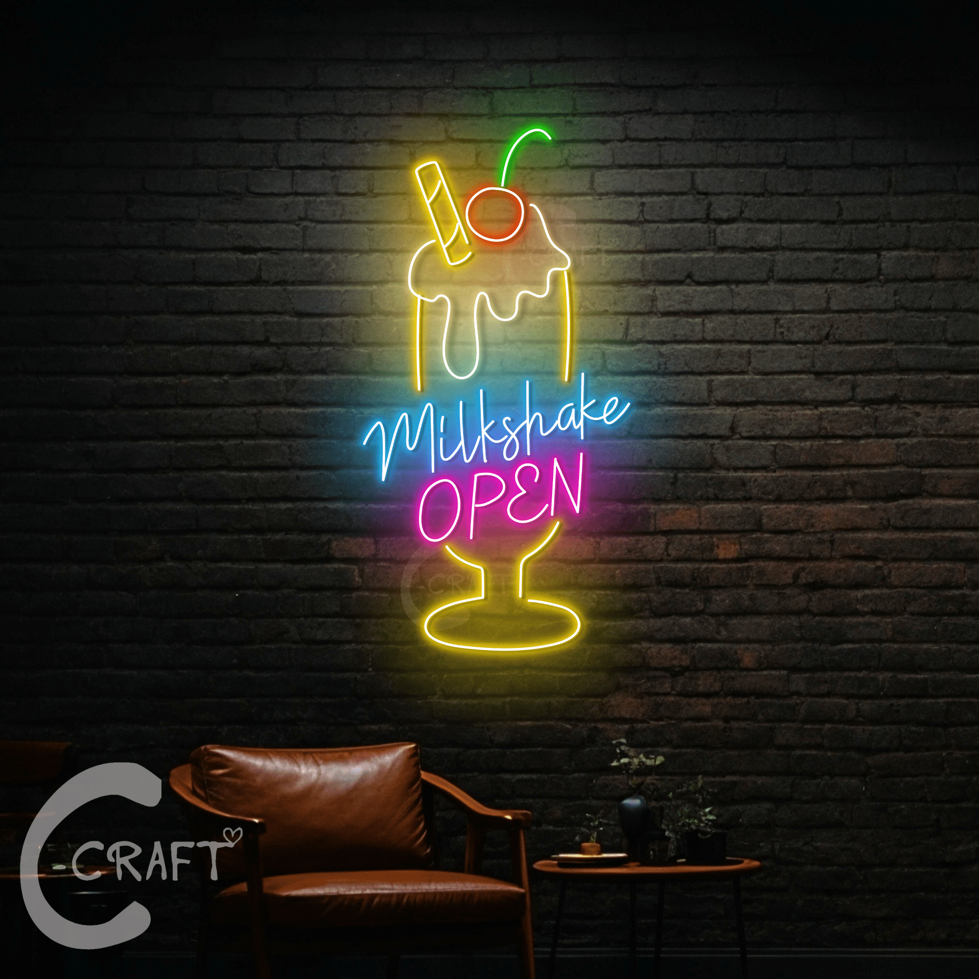 C-CRAFT Milkshake Open Neon Light Led Sign 38 inch for Milkshake Shop ...
