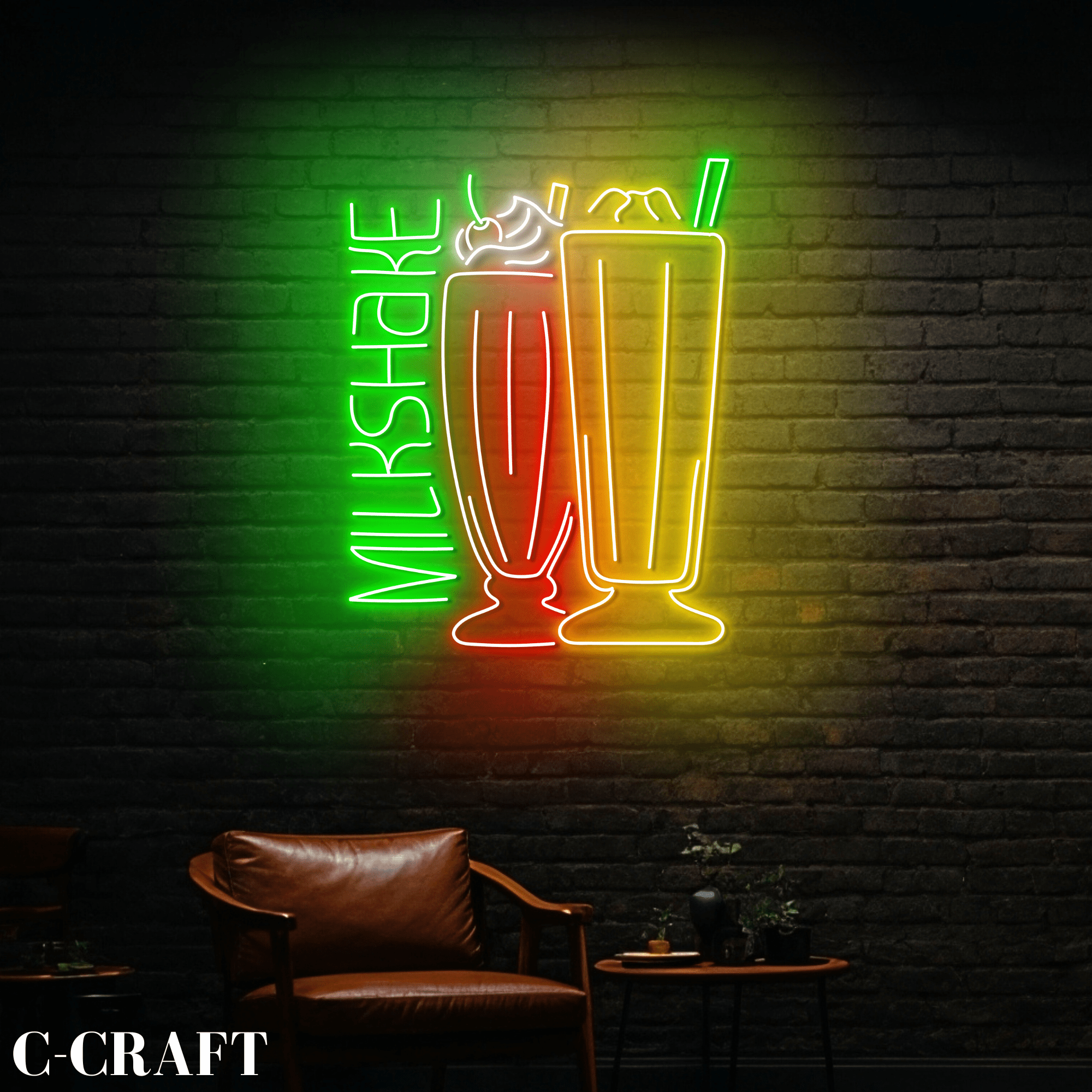 C-CRAFT Milkshake Wall Art Led Light Neon Sign For Milkshake Ice Cream ...