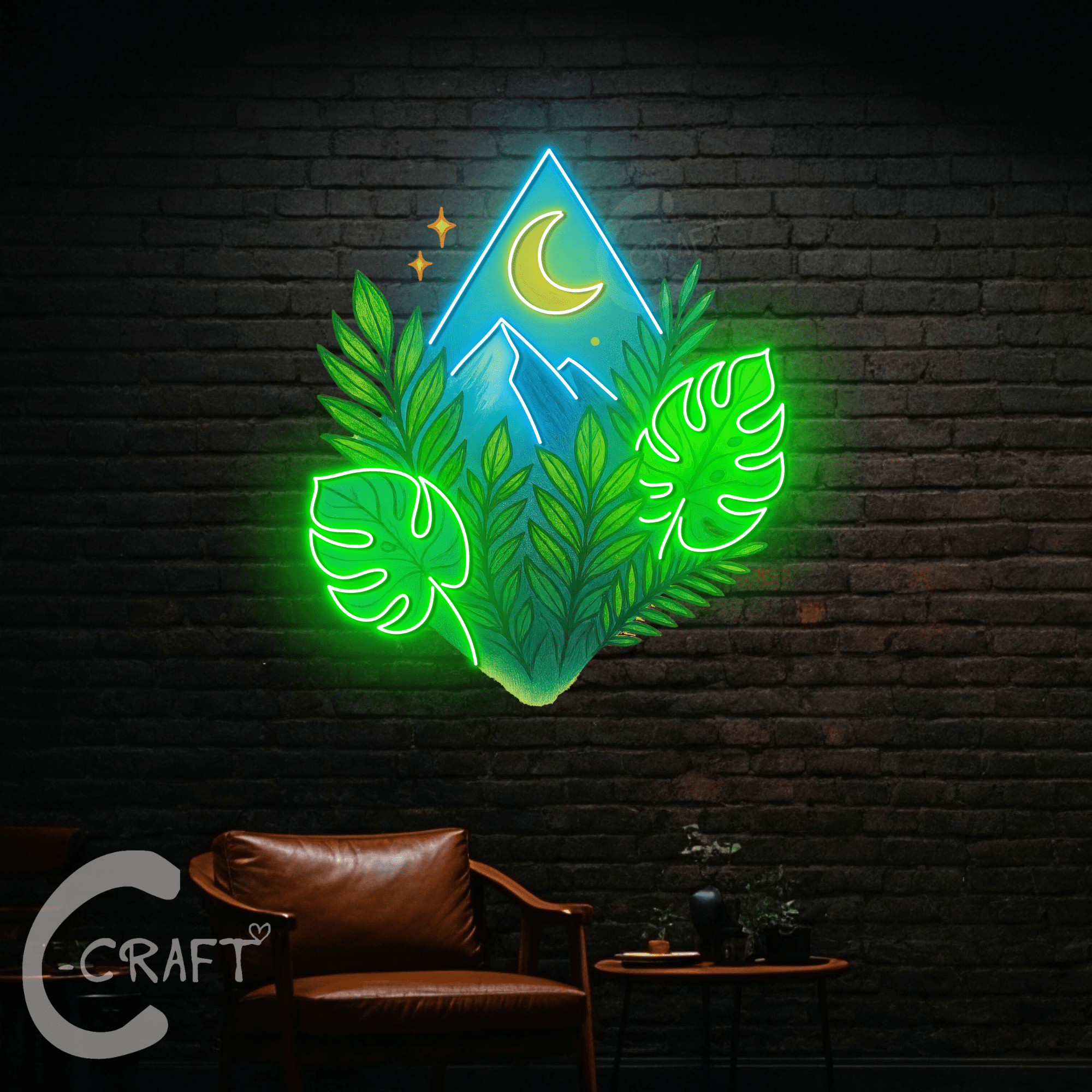 C-CRAFT Monstera Leaf Acrylic Led Light Sign 27 inch for Bedroom Wall ...