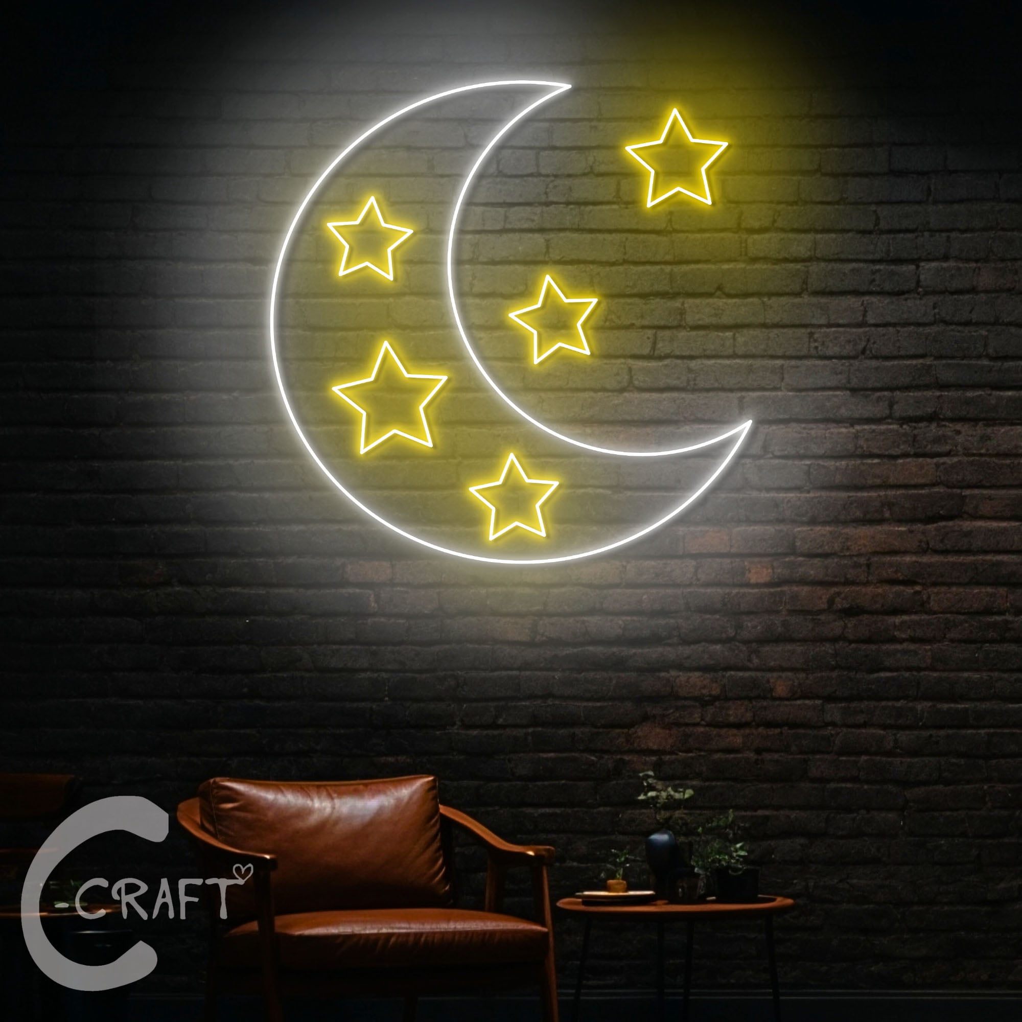 C-CRAFT Moon Star Galaxy Neon Led Light Up 30 inch for Kid Bedroom Wall ...