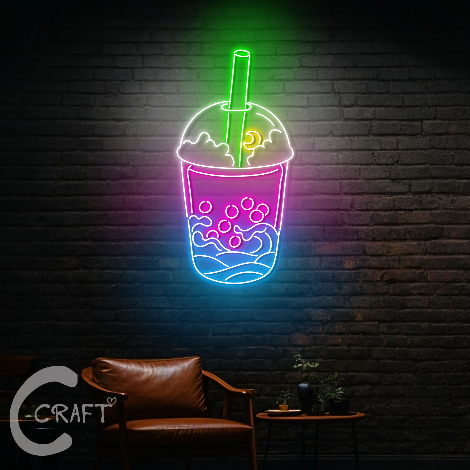 C-CRAFT Moon Wave Boba Neon Led Light Up 30 inch for Bubble Boba Milk ...