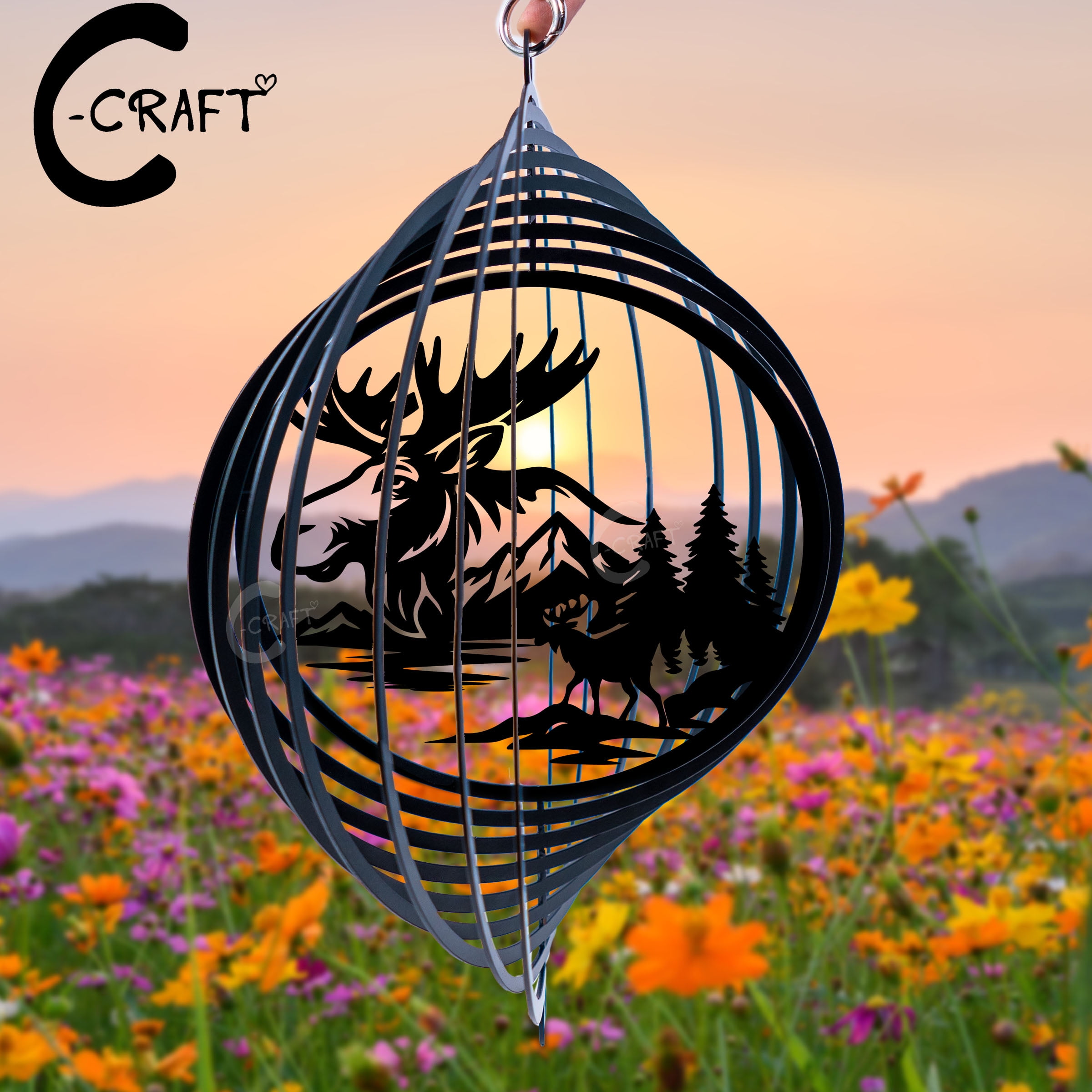 C-CRAFT Moose Metal Wind Spinner 8 Inches, Rustic Garden Art, Perfect ...