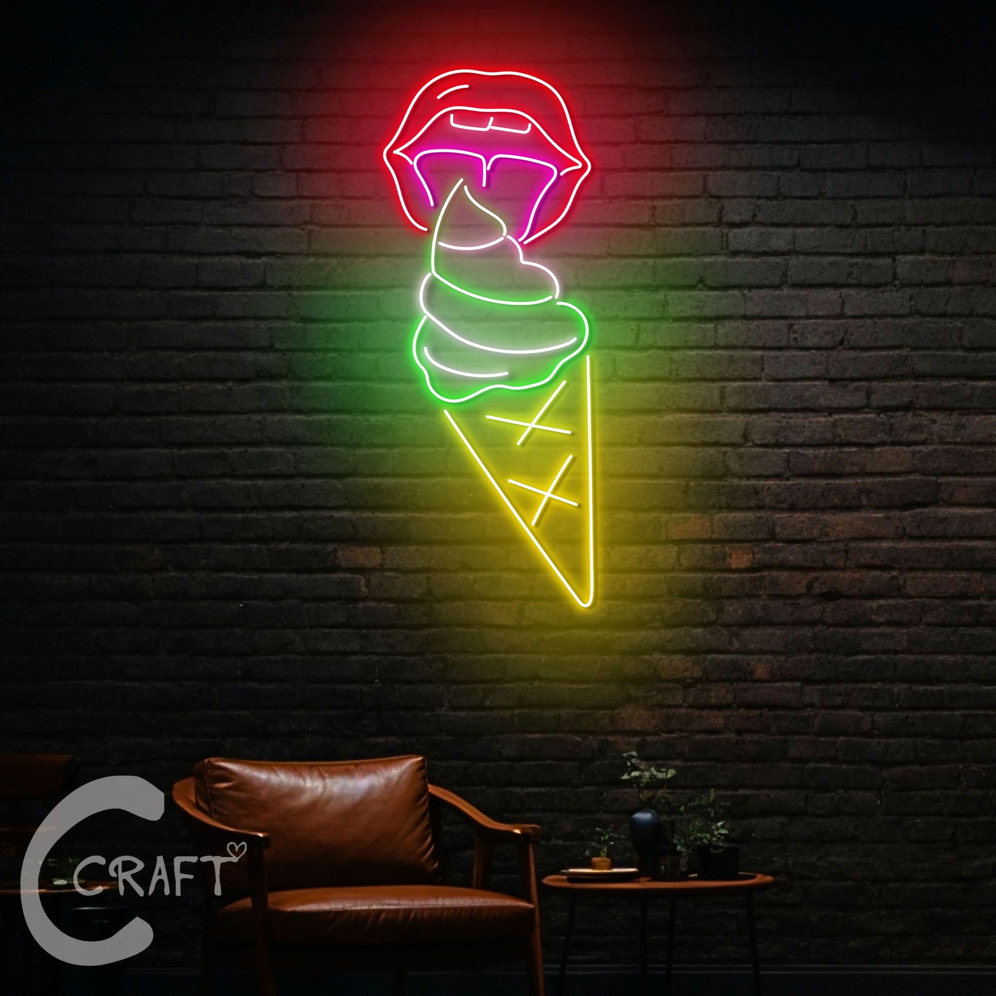 C-CRAFT Mouth Ice Cream Neon Led Light Up 20 inch for Ice Cream Shop ...