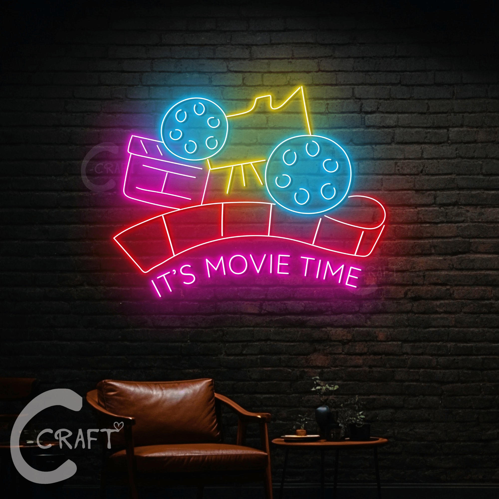 C-CRAFT Movie Time Neon Sign Led Light Up 27 inch for Movie Theater ...