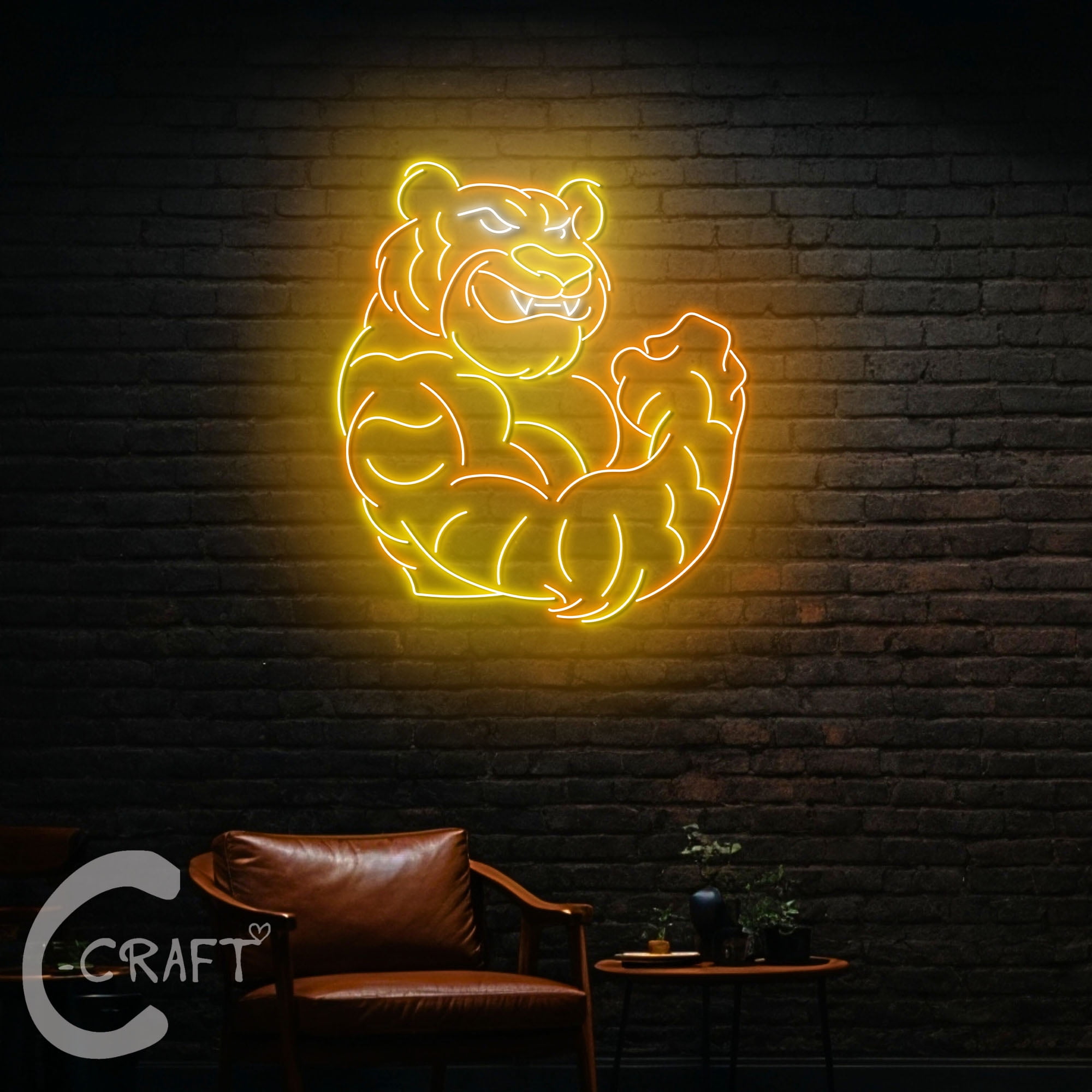 C-CRAFT Muscle Tiger Led Light Up 35 inch for Fitness Home Gym Wall ...