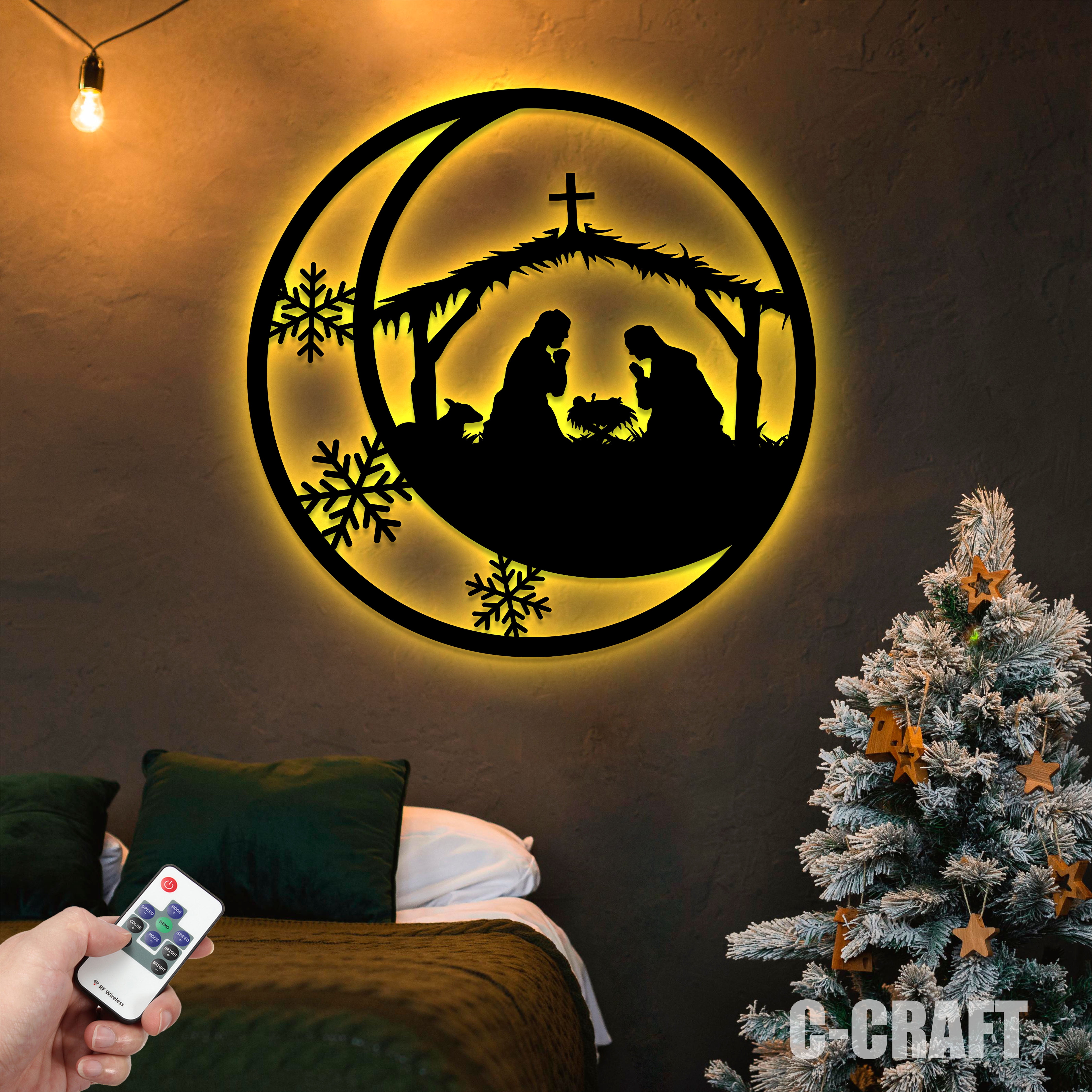 C-CRAFT Nativity Scene Unique Christmas Metal Sign Led Light for Living ...