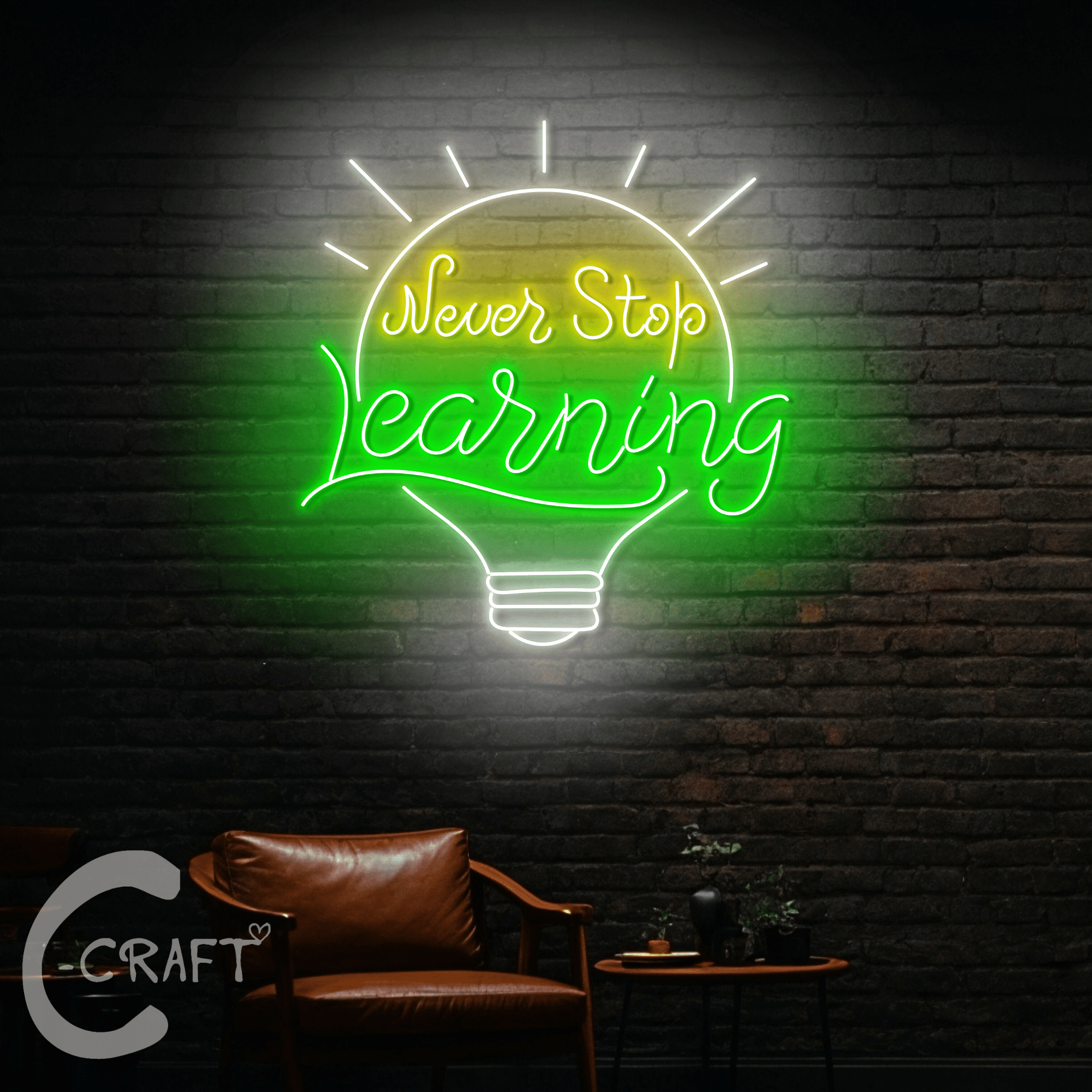 C-CRAFT Never Stop Learning Neon Sign LED Light 33 inch for Book Store ...