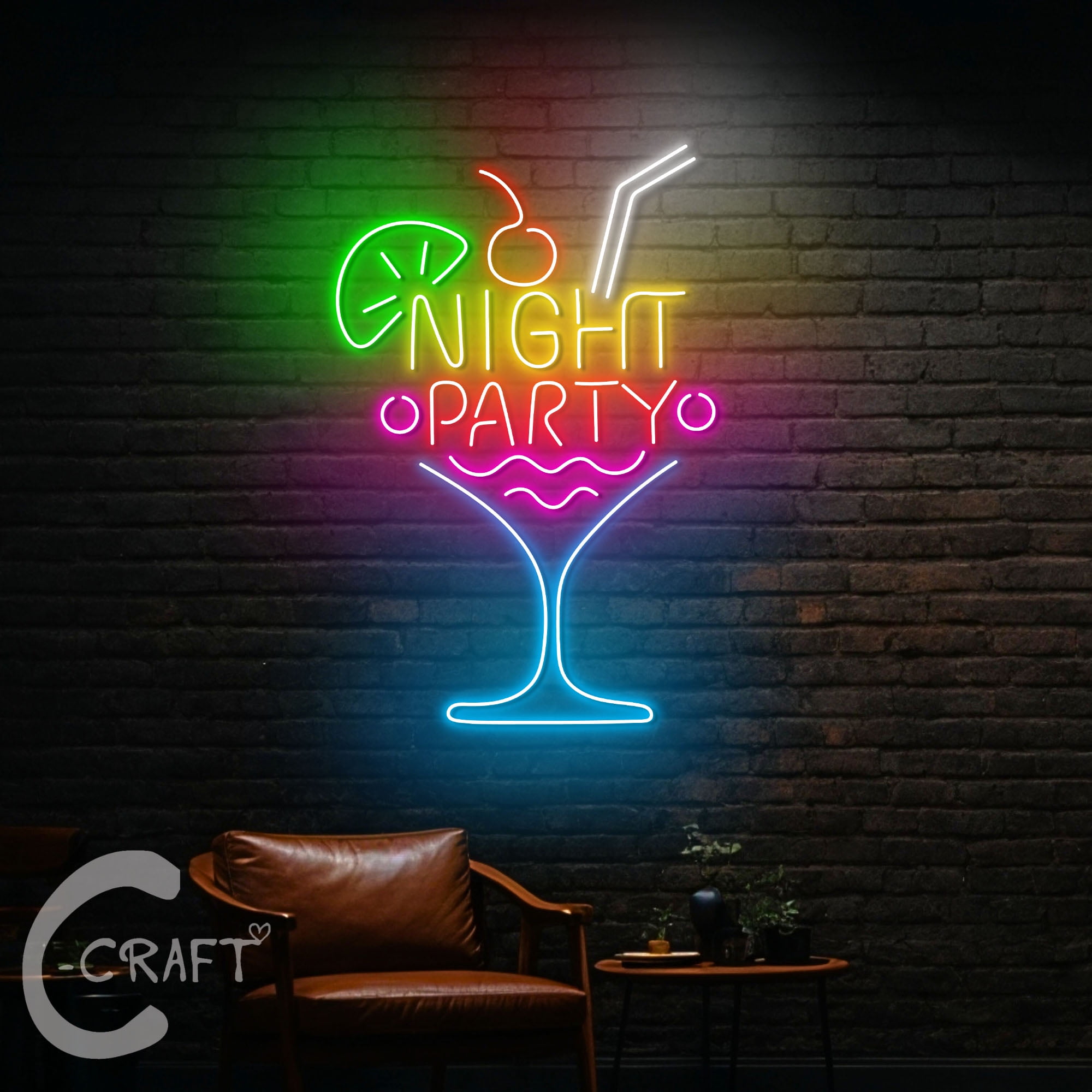 C-CRAFT Night Party Neon Sign LED Light 33 inch for Cocktail Home Bar ...