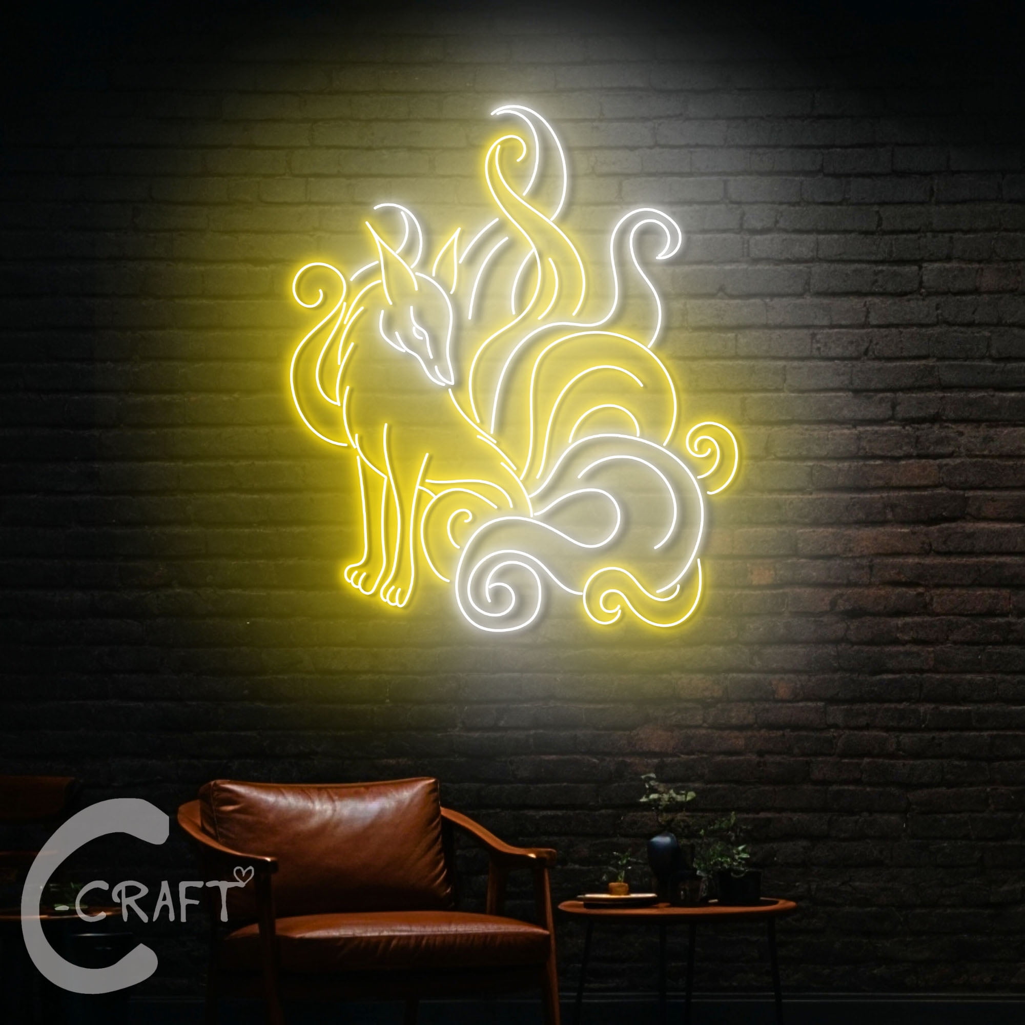 C-CRAFT Nine Tailed Fox Neon Sign LED Light 33 inch for Home Bar ...
