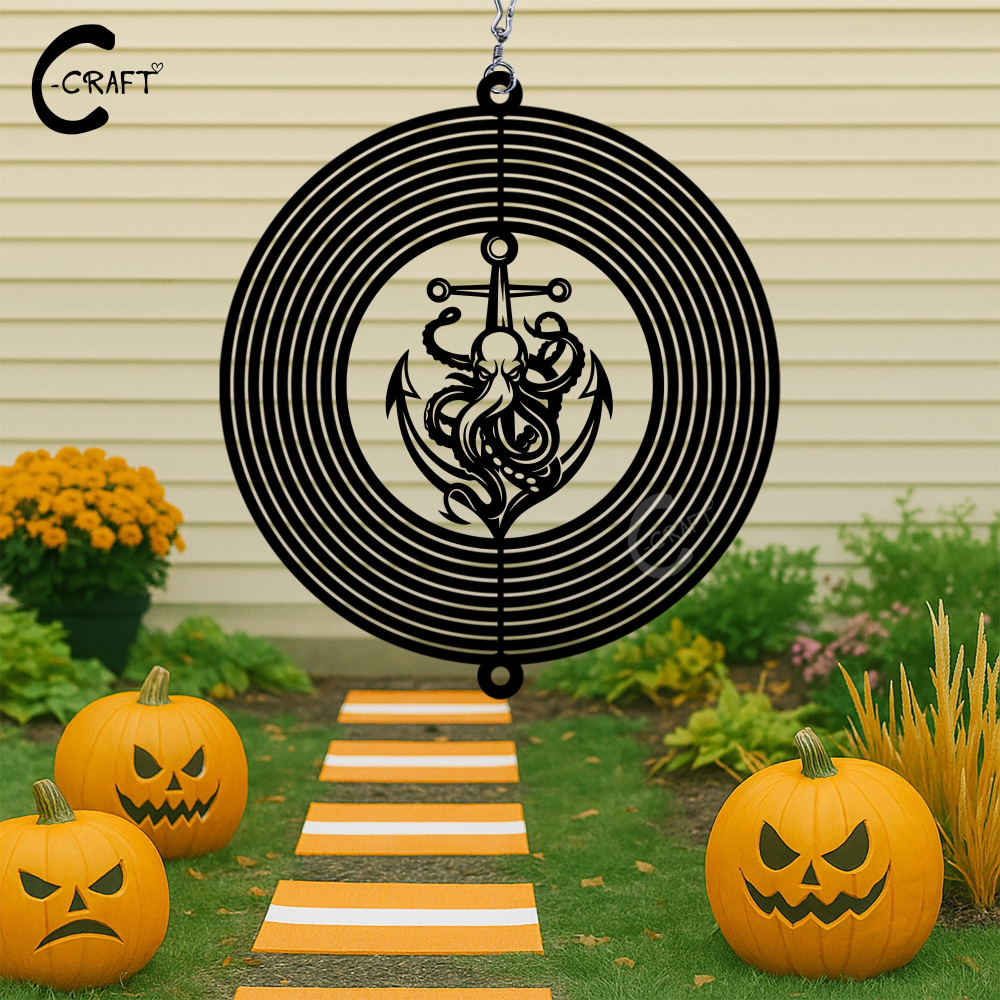 C-CRAFT Octopus Anchor Metal Wind Spinner 18 Inches, Nautical Front ...