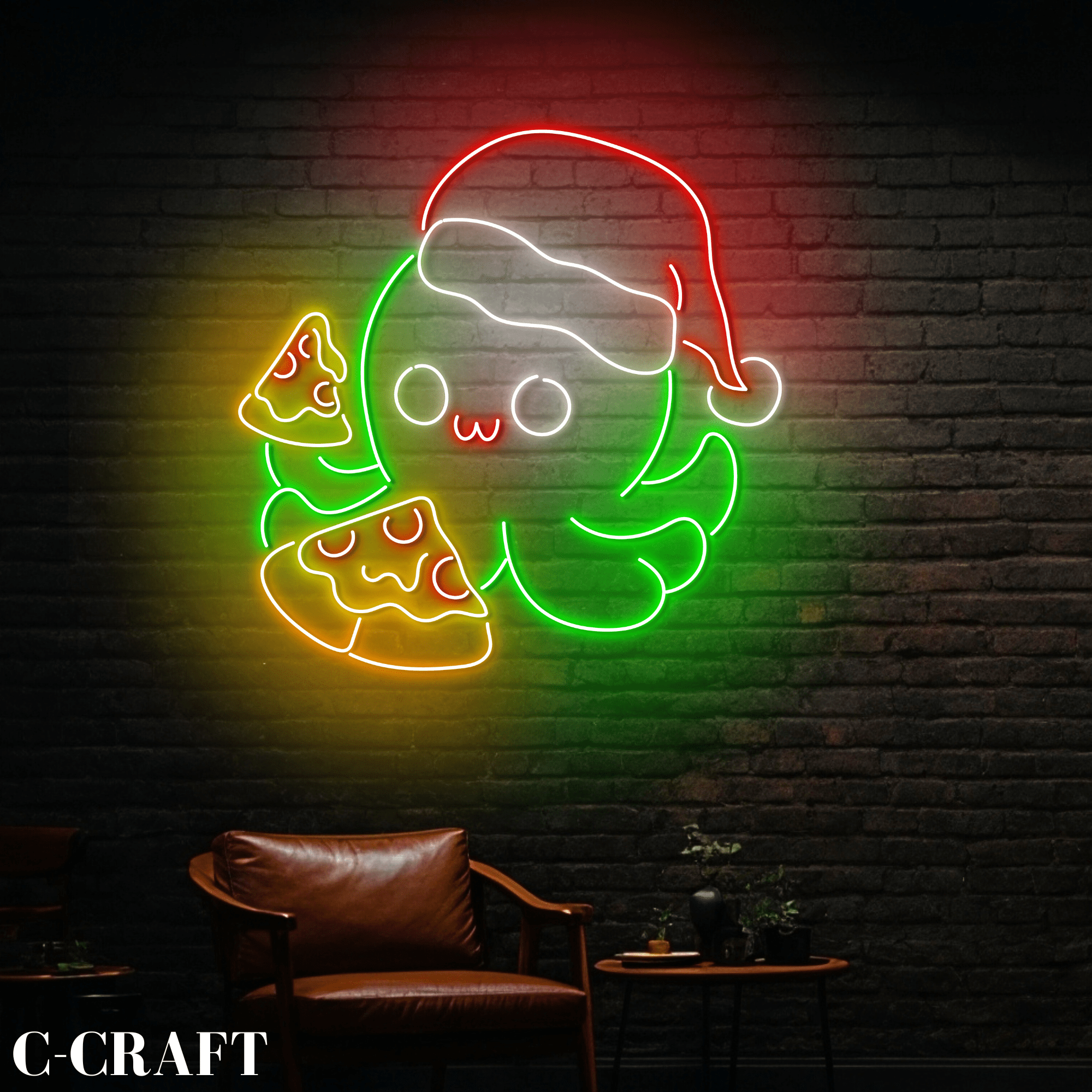 C-CRAFT Octopus Eat Pizza Christmas Wall Art Led Light Neon Sign For ...