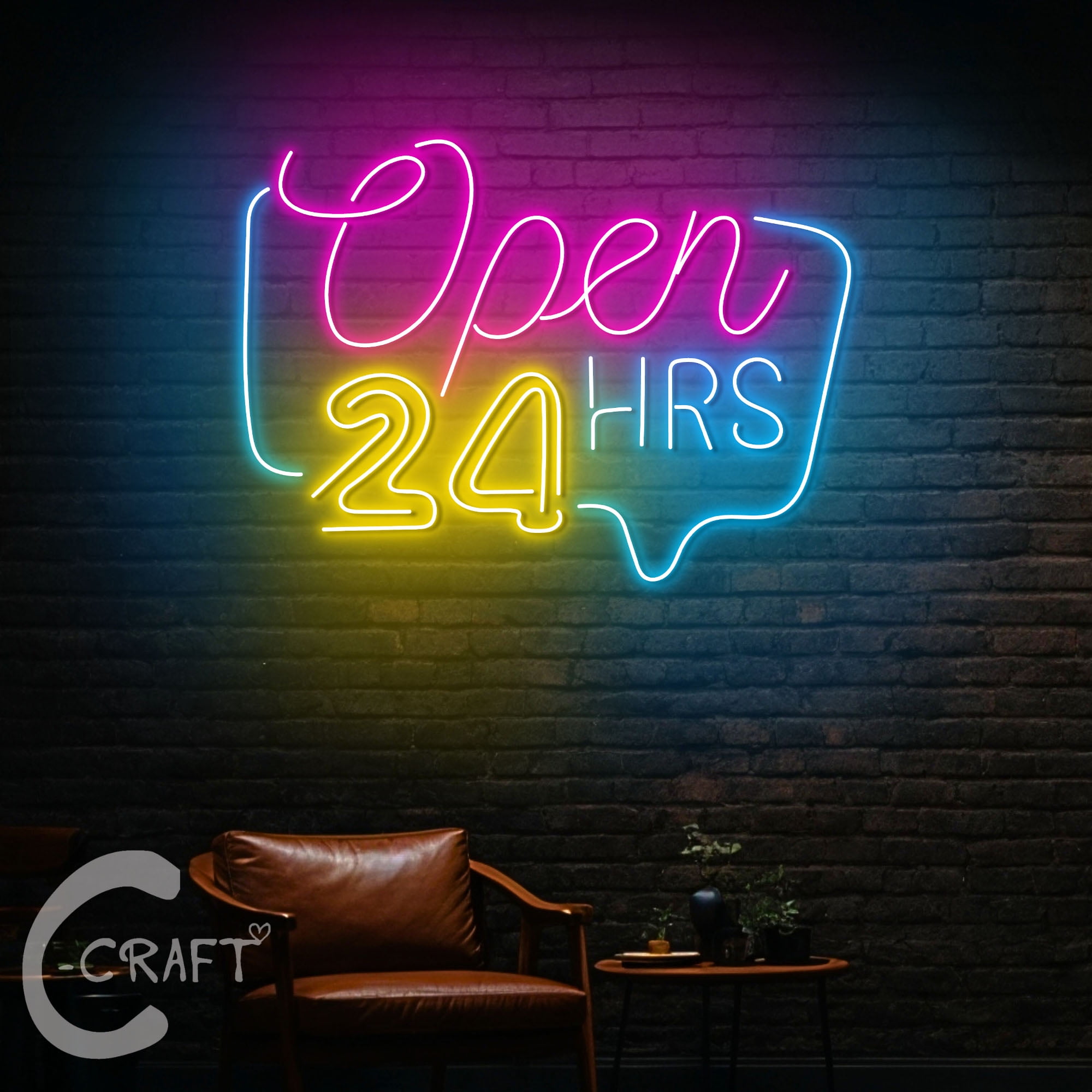 C-CRAFT Open 24 Hrs Neon Sign LED Light 33 inch for Restaurant Store ...