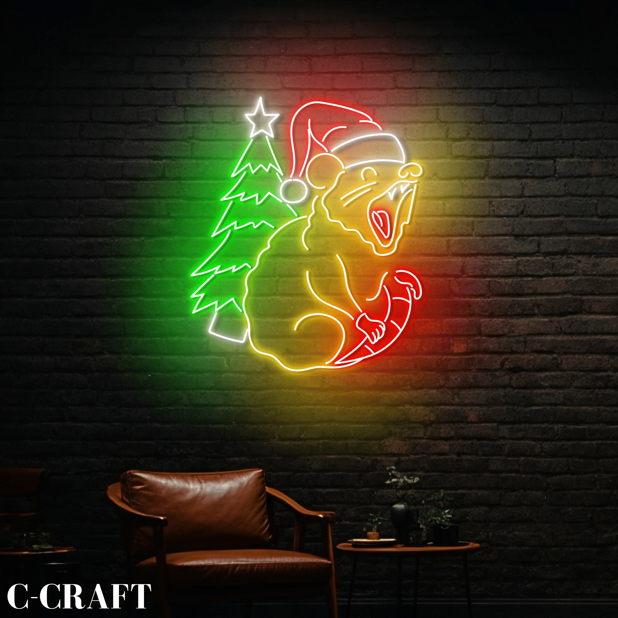 C-CRAFT Opossum Christmas Neon Sign Wall Decor LED Light Decorations ...