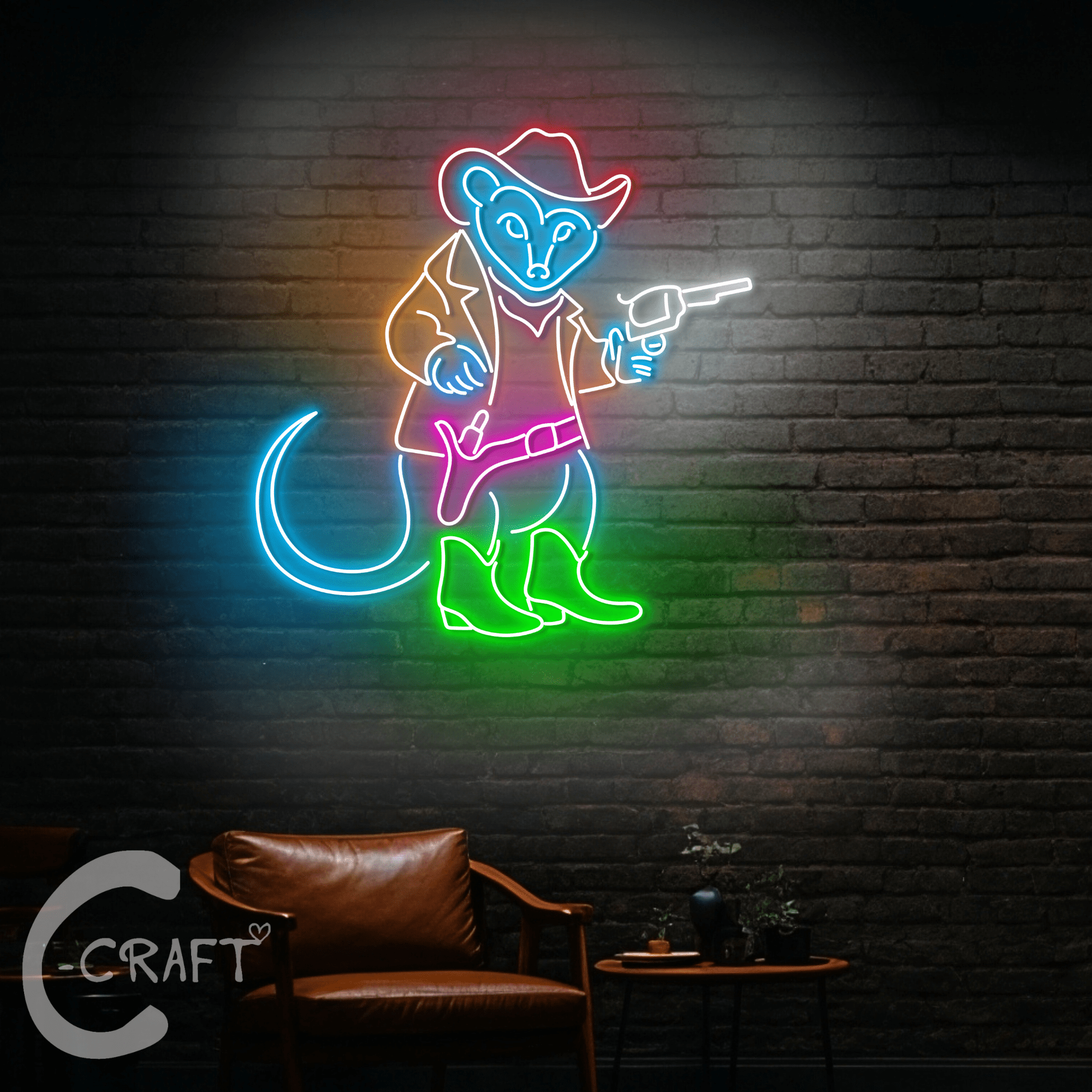 C-CRAFT Opossum Cowboy Neon Led Light Up 33 inch for Western Cowboy ...