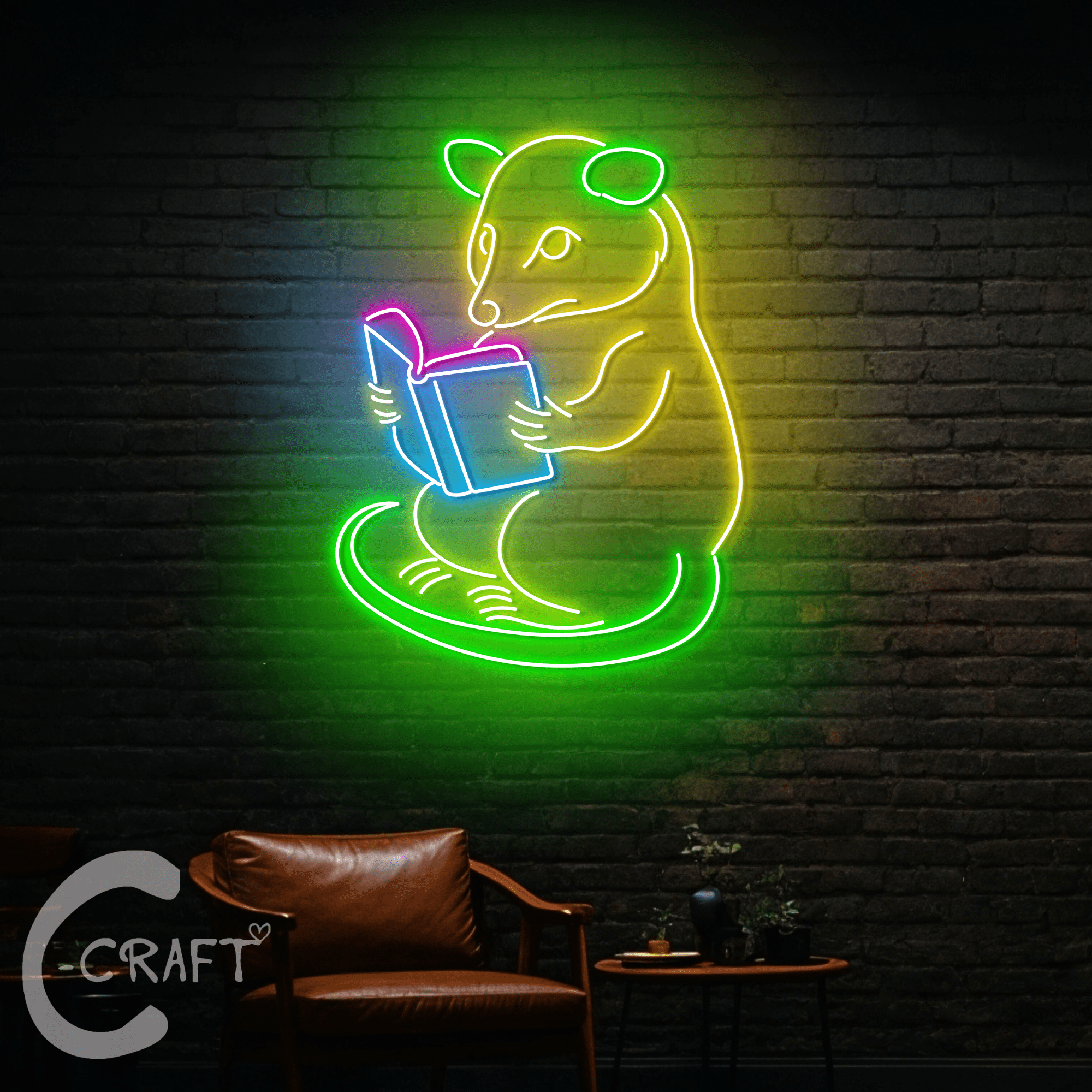 C-CRAFT Opossum Read Book Neon Led Light Up 23 inch for Book Store ...