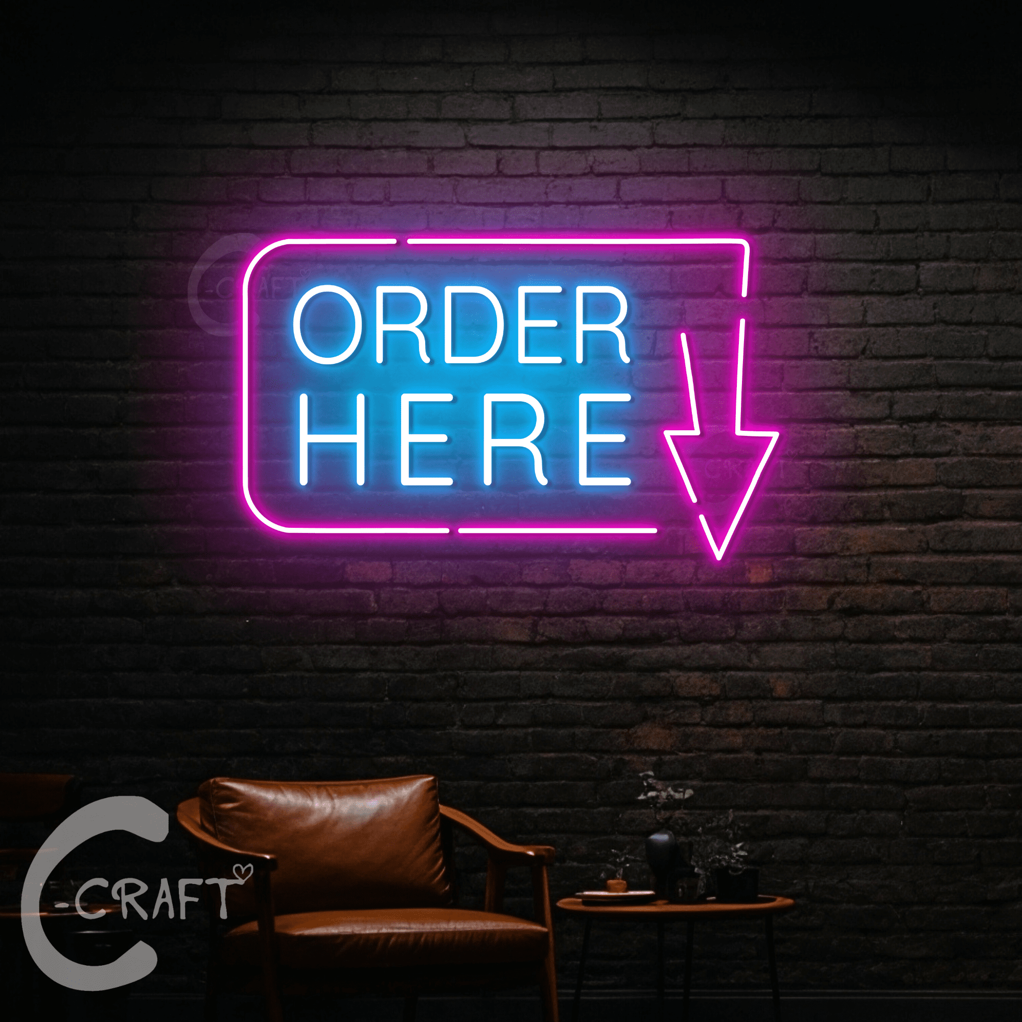 C-CRAFT Order Here Neon Light Led Sign 20 inch for Coffee Shop Wall Art ...