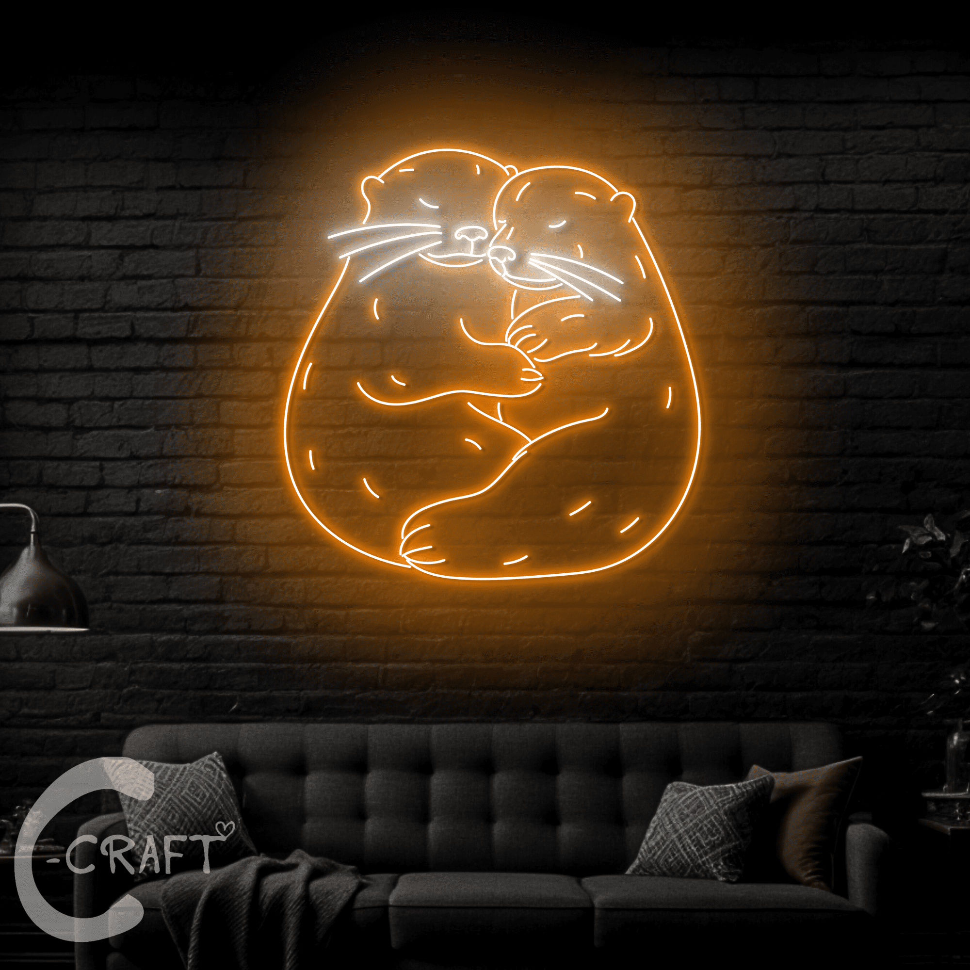 C-CRAFT Otter Couple Cuddle Neon Led Light Sign 23 inch for Bedroom ...