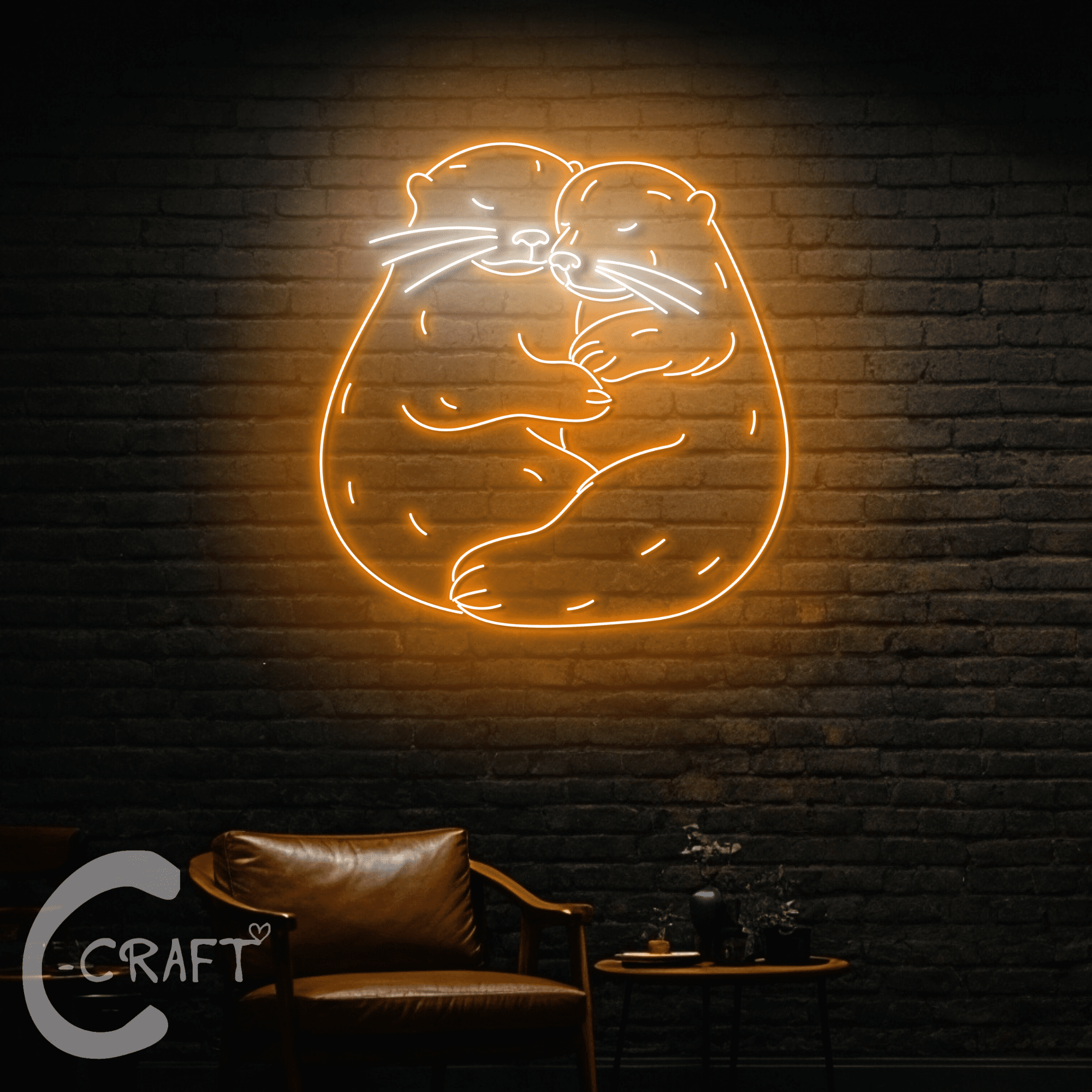C-CRAFT Otter Couple Cuddle Neon Led Light Sign 25 inch for Bedroom ...