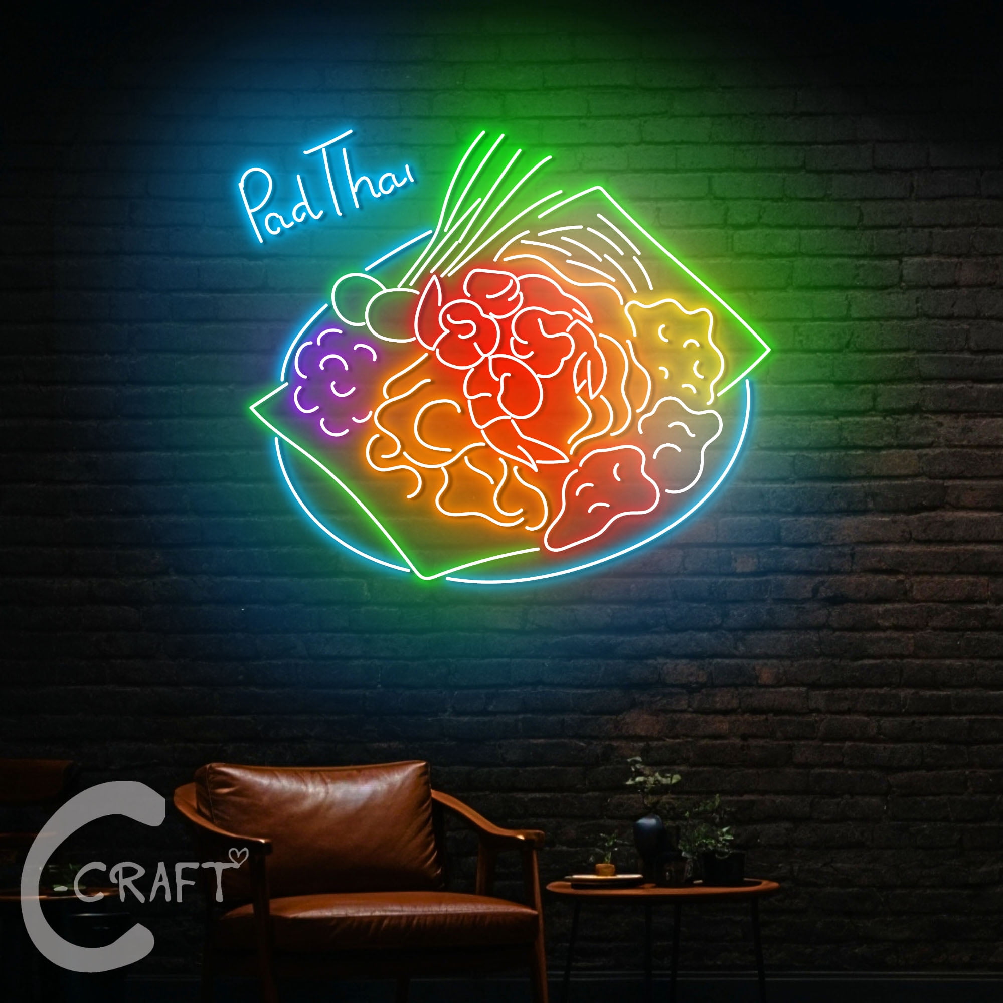 C-CRAFT Pad Thai Plate Neon Sign LED Light 35 inch for Thai Food ...