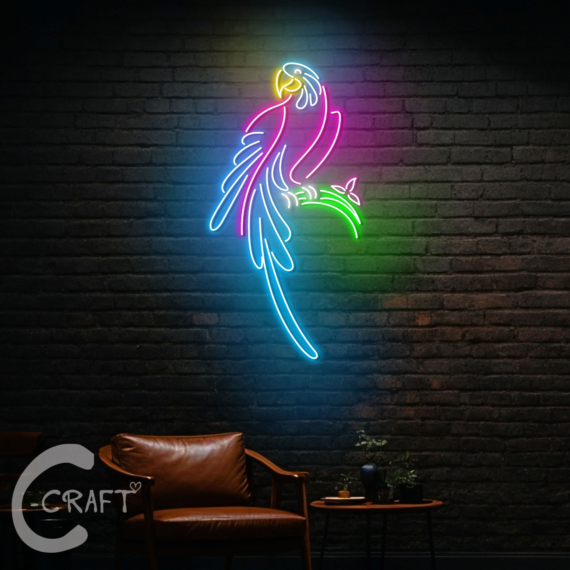 C-CRAFT Parrot On Branch Neon Led Light Up 33 inch for Parrot Bird Shop ...