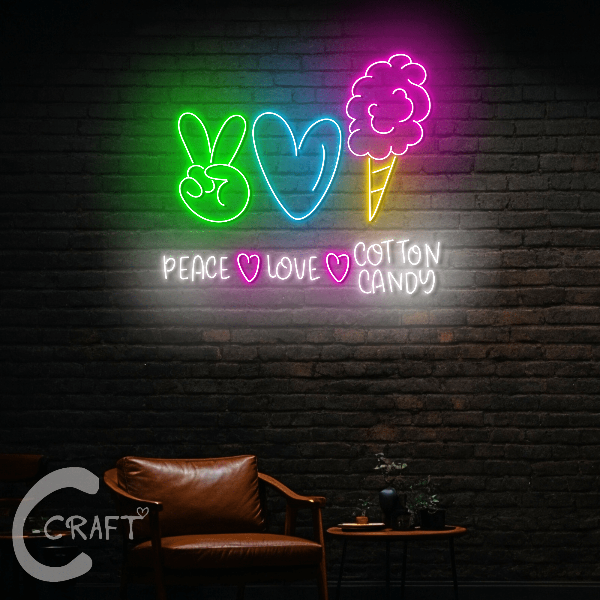 C-CRAFT Peace Love Cotton Candy Neon Led Lights 33 inch for Cotton ...