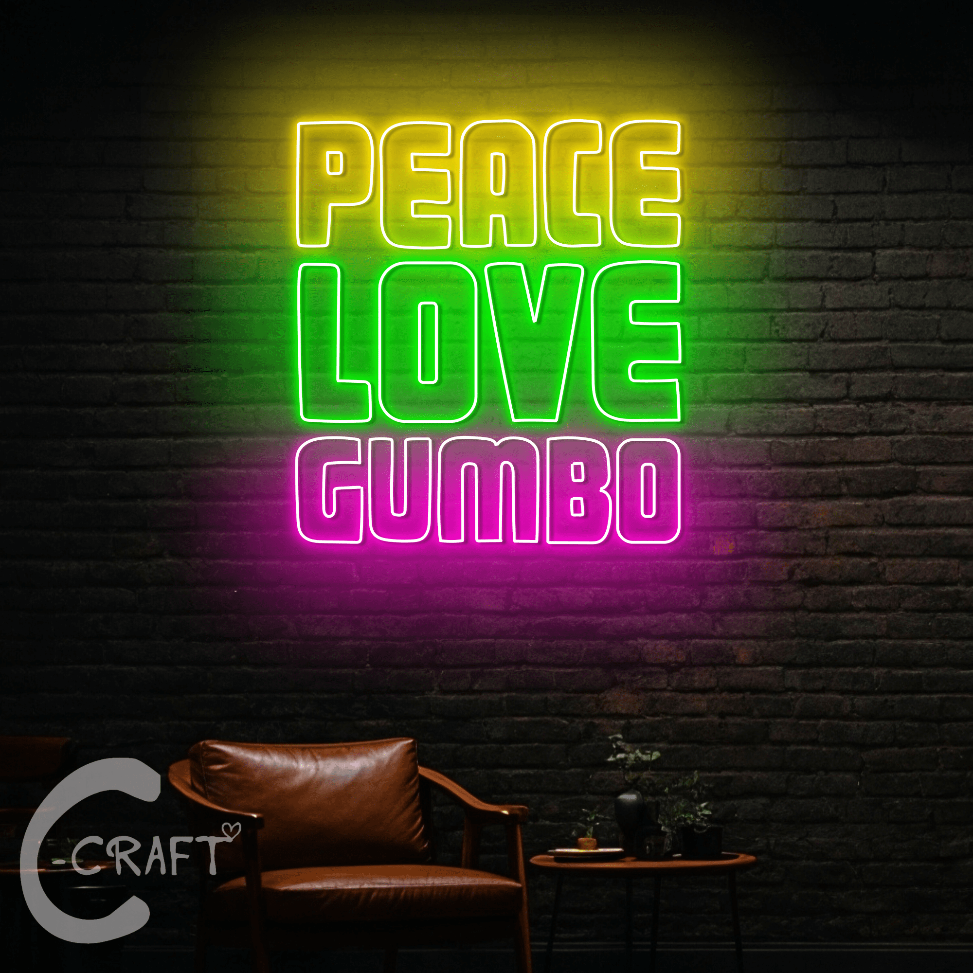 C-CRAFT Peace Love Gumbo Neon Led Light Up 35 inch for Gumbo Restaurant ...