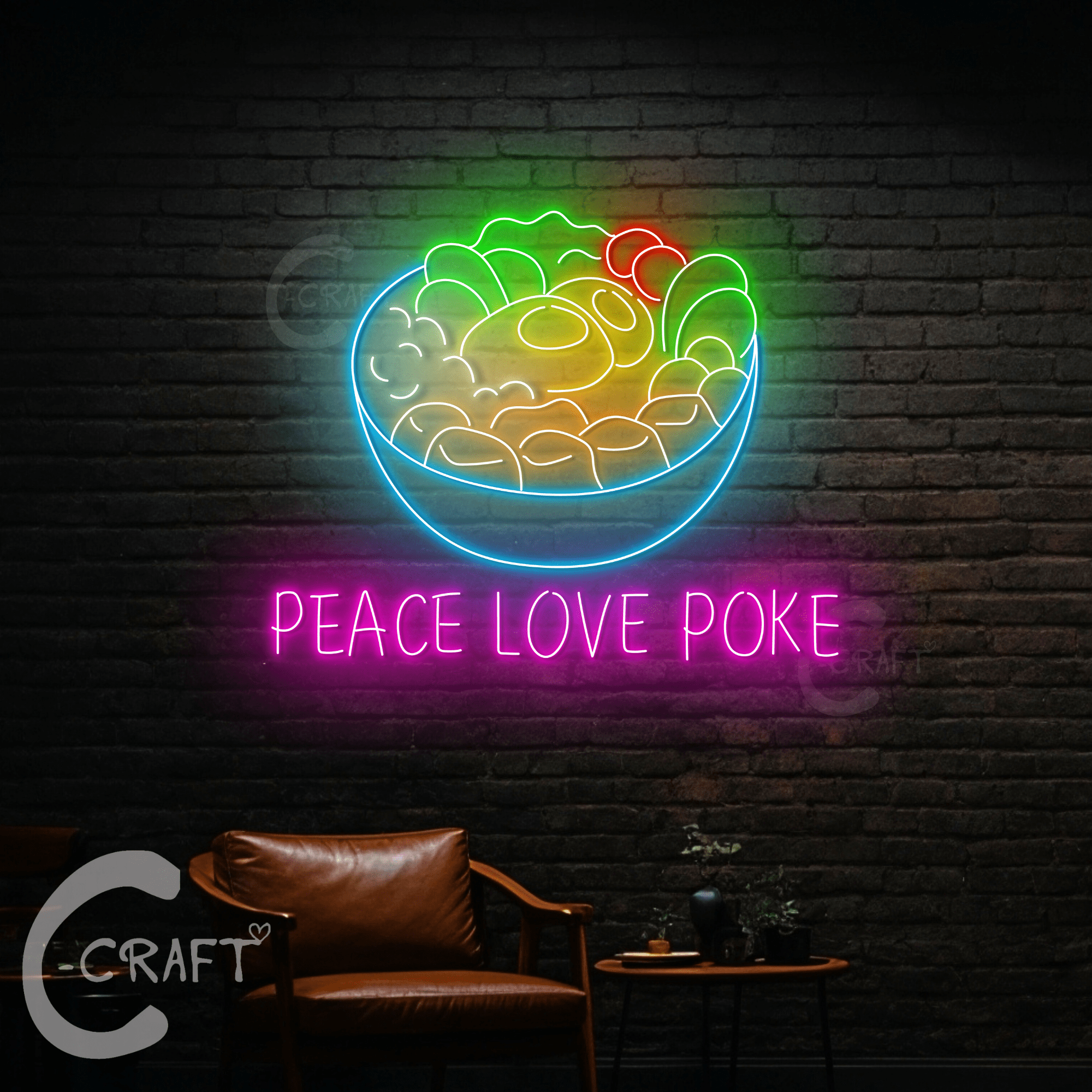 C-CRAFT Peace Love Poke Neon Sign Led Light Up 30 inch for Hawaiian ...