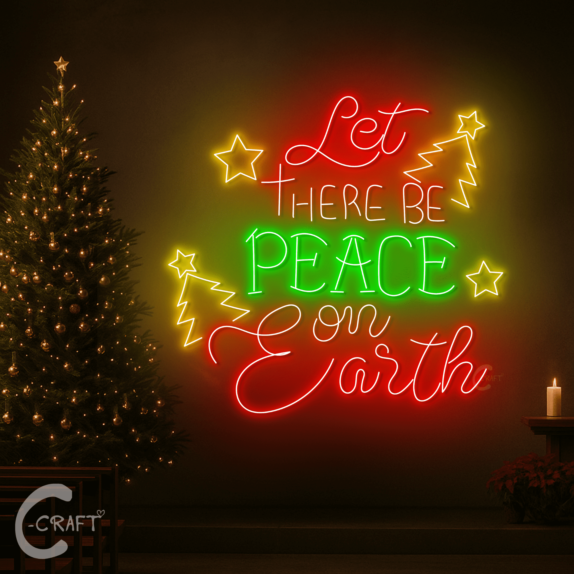 C-CRAFT Peace On Earth LED Light Sign 35 Inches for Christmas Decor ...