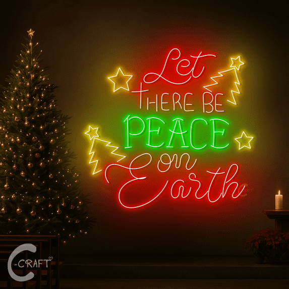 C-CRAFT Peace On Earth LED Light Sign 35 Inches for Christmas Decor ...