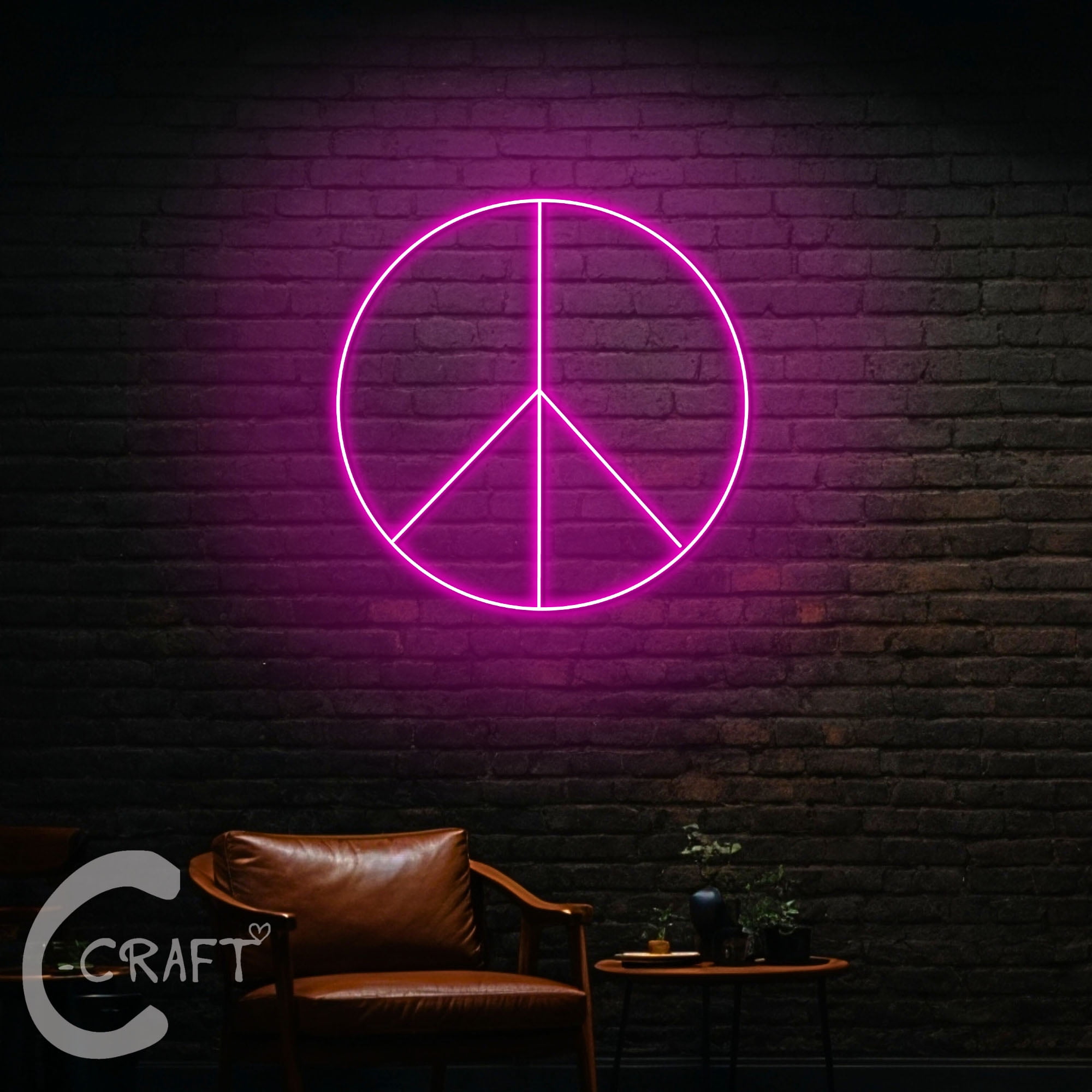C-CRAFT Peace Symbol Neon Led Light Up 25 inch for Peace Day Home ...