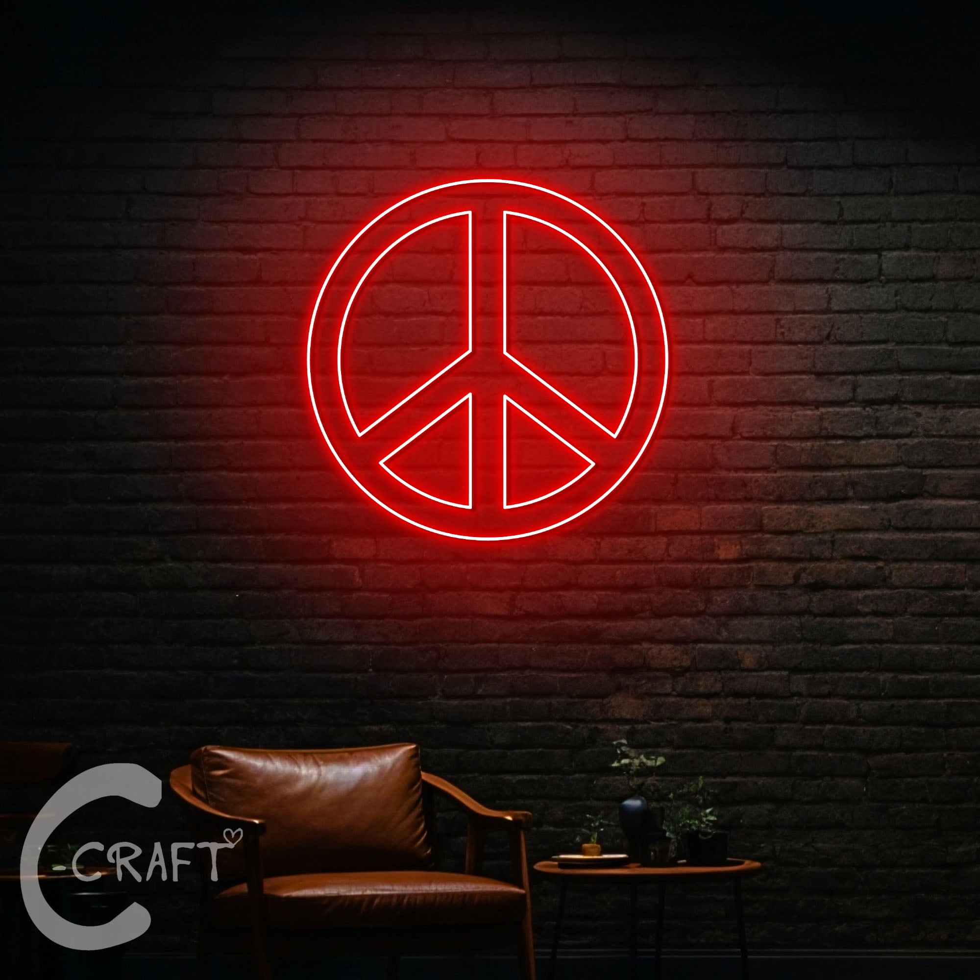 C-CRAFT Peace Symbol Neon Led Light Up 30 inch for Peace Day Living ...