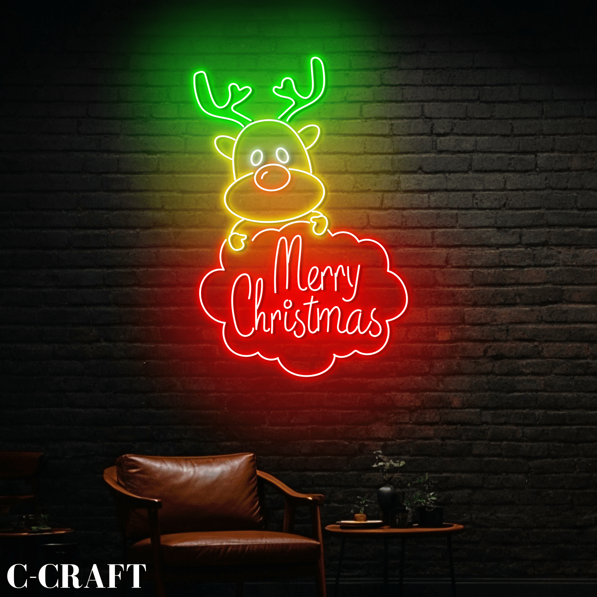 C-CRAFT Peeking Reindeer Merry Christmas Neon Led Light Wall Art for ...