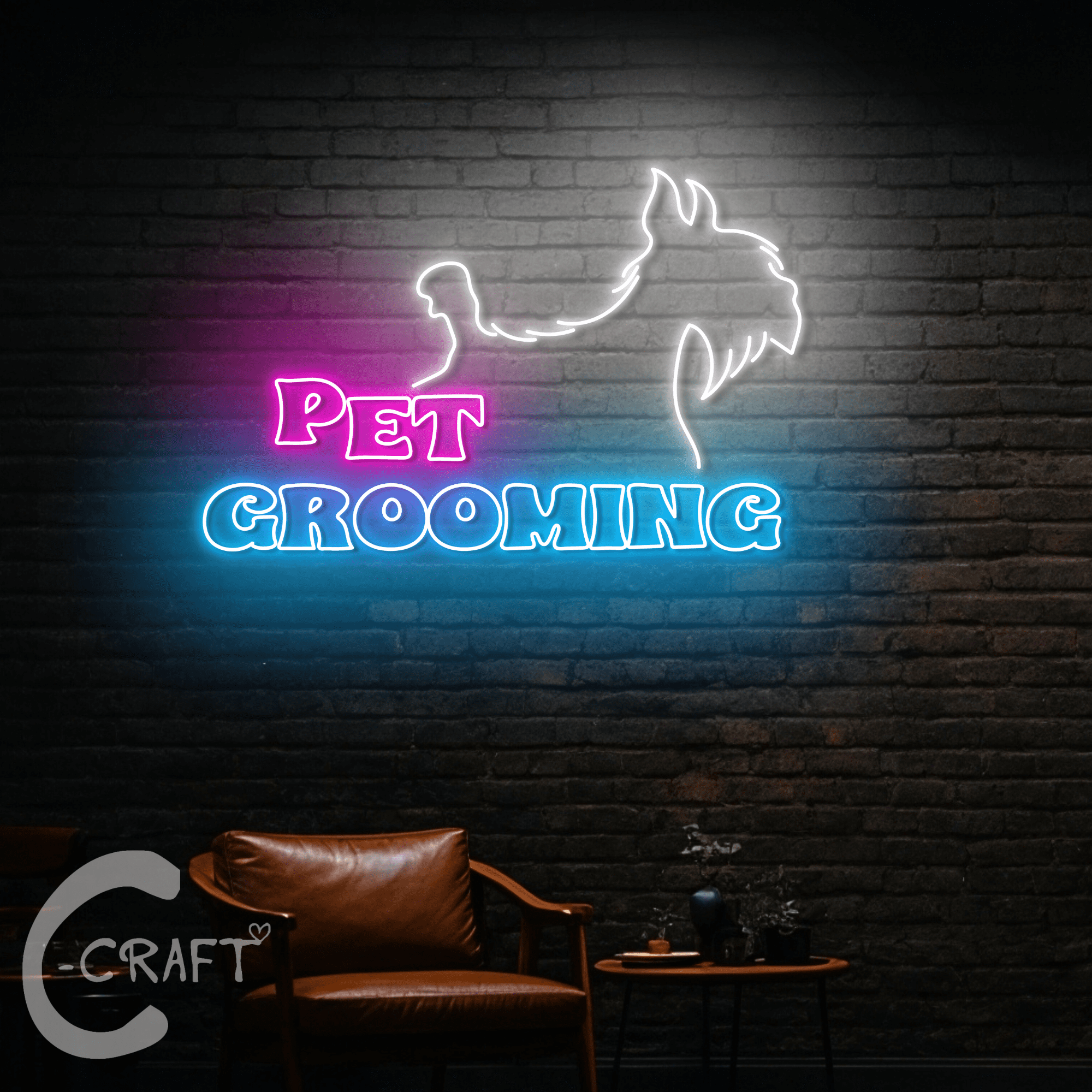C-CRAFT Pet Grooming Neon Led Light Sign 30 inch for Pet Grooming Salon ...